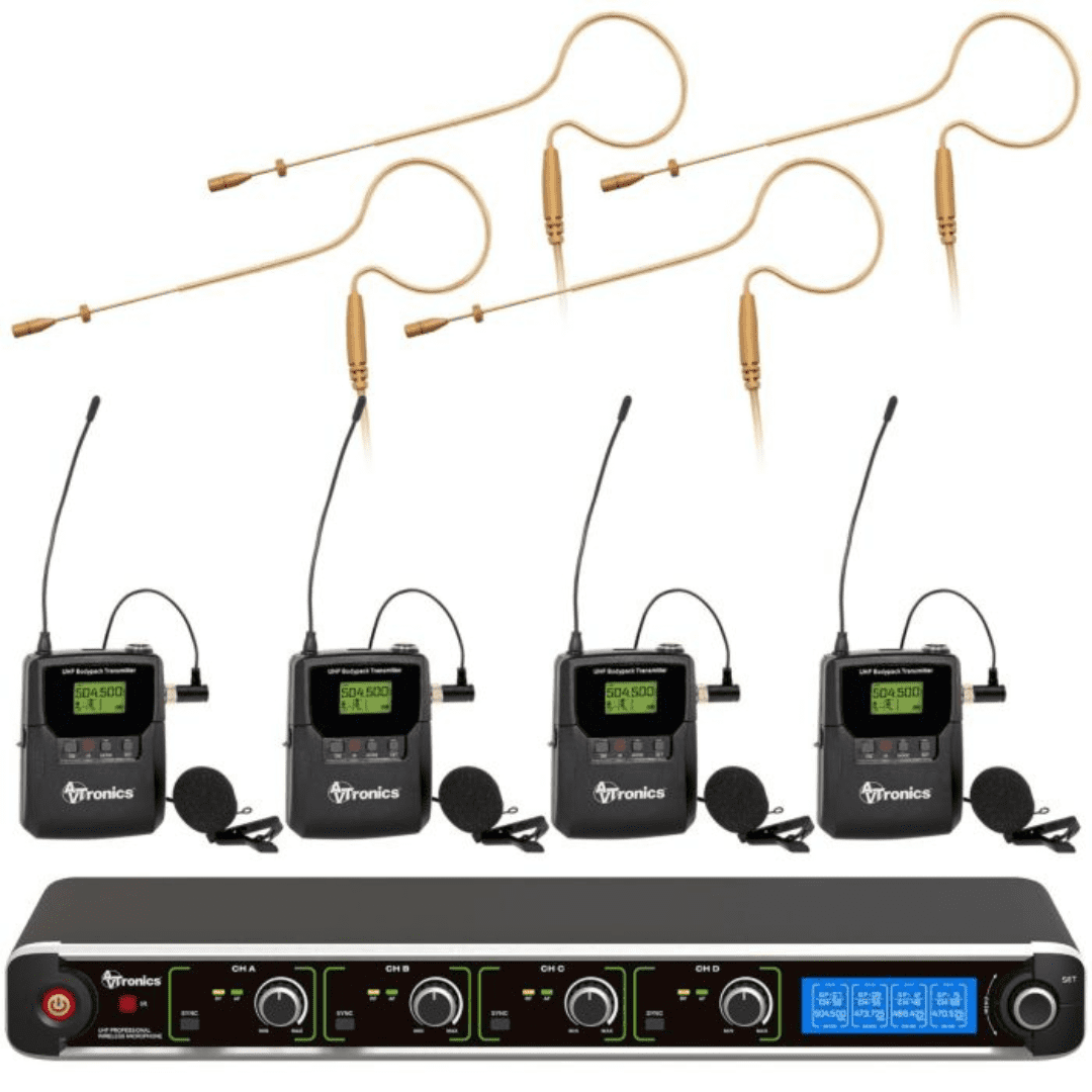 AVTronics 200-Channel UHF Wireless Mic System Bundle (4 Lapel, 4 ...