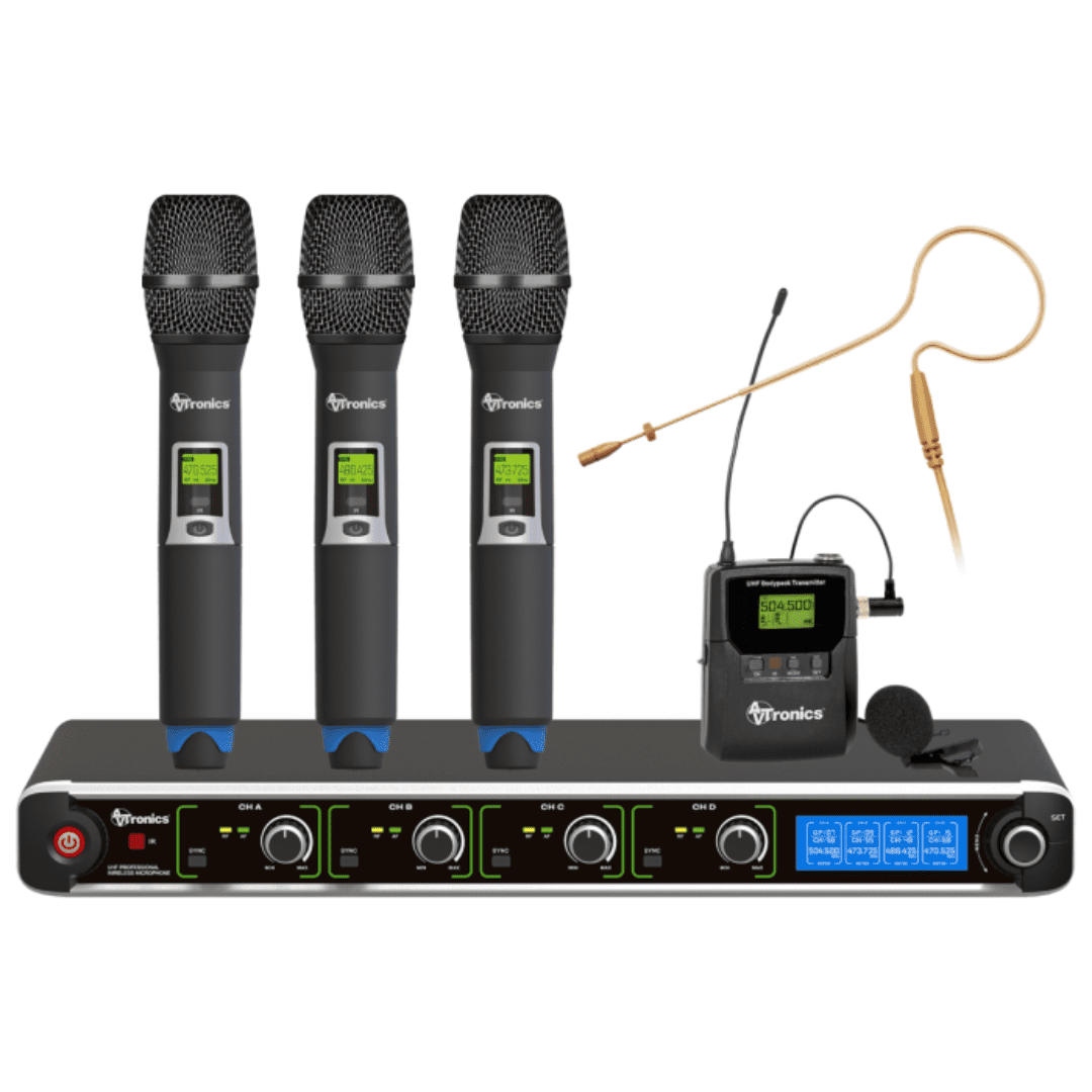AVTronics Versatile Wireless Microphone Bundle: 4 Mics, 200 UHF ...