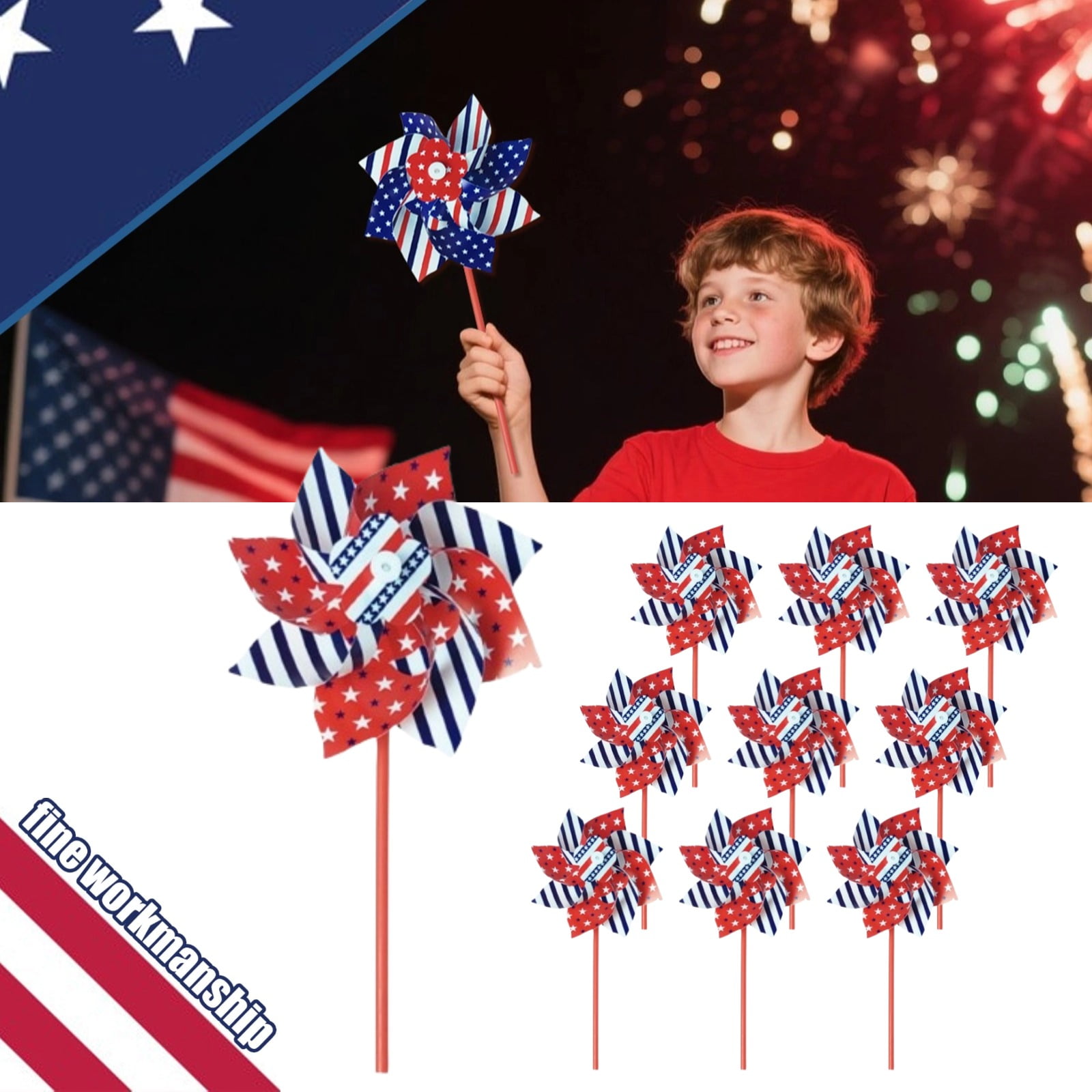 AVYERVO 10 Pack Wind Spinners - US Flag Reflective Pinwheels w/ Stakes ...