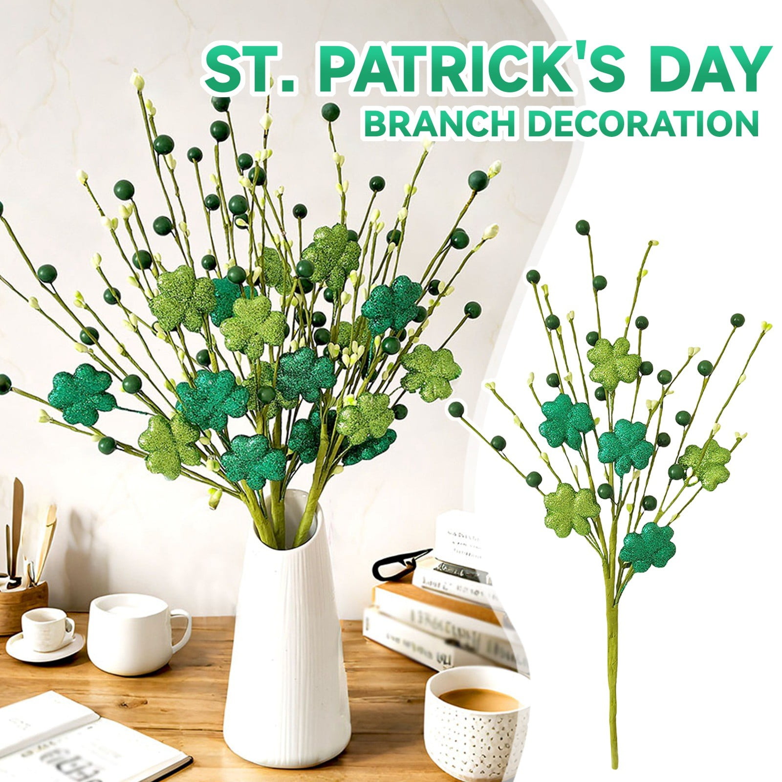 AVYERVO 3 Pcs St Patricks Day Decorations Artificial Shamrock Berry ...