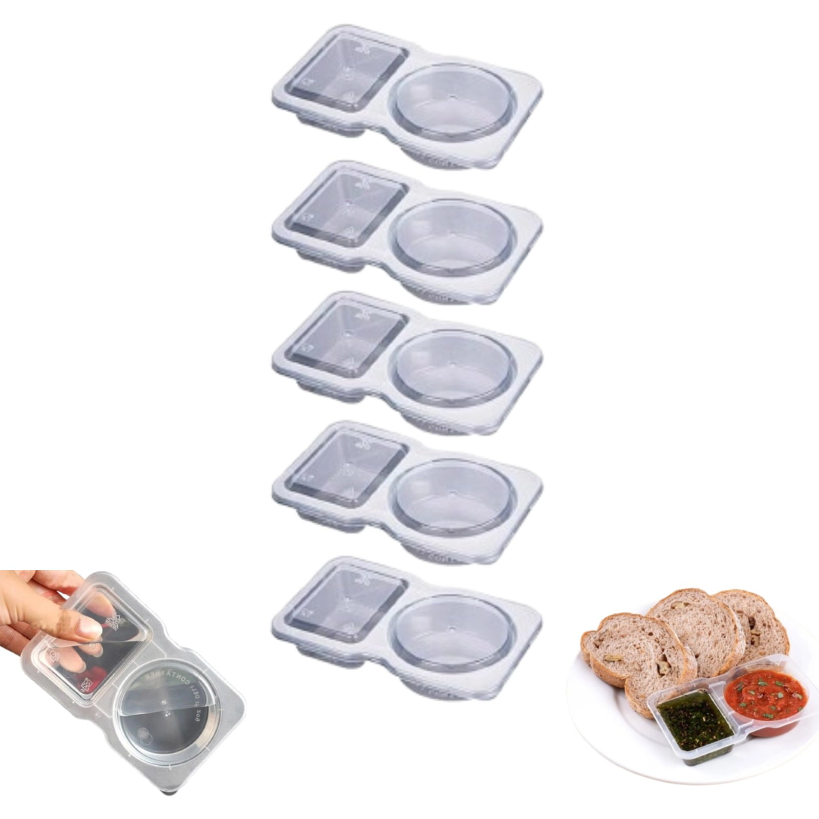 AVYERVO (5 PCS) Double Compartment Condiment Container Portable ...