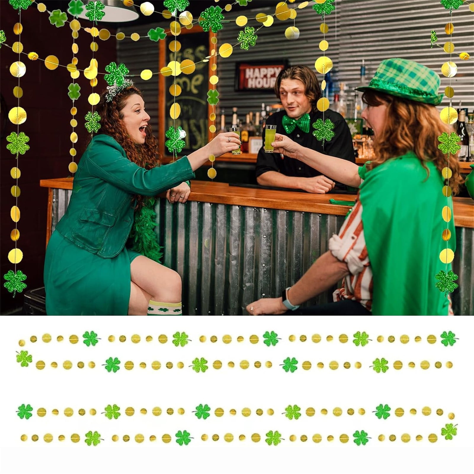 AVYERVO 52ft St Patricks Day Glitter Shamrock Garland, Rustic Home ...