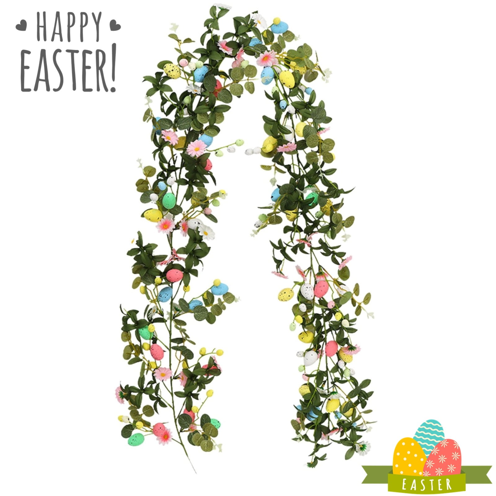 AVYERVO 6.56 Ft Easter Garland Spring Vine Egg Rattan Artificial Eggs ...
