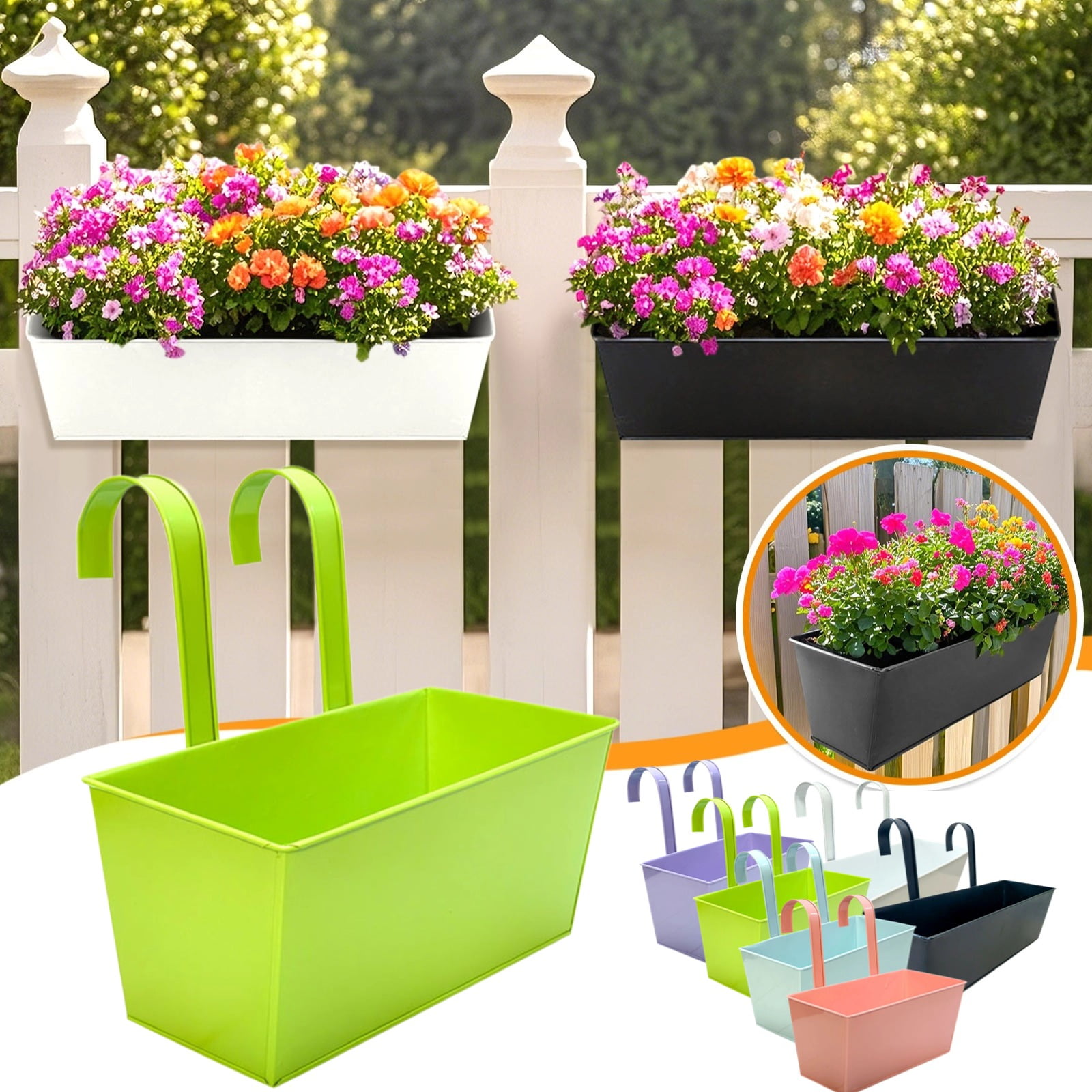 AVYERVO Metal Hanging Flower Pots for Outdoor Plants, Iron Railing ...