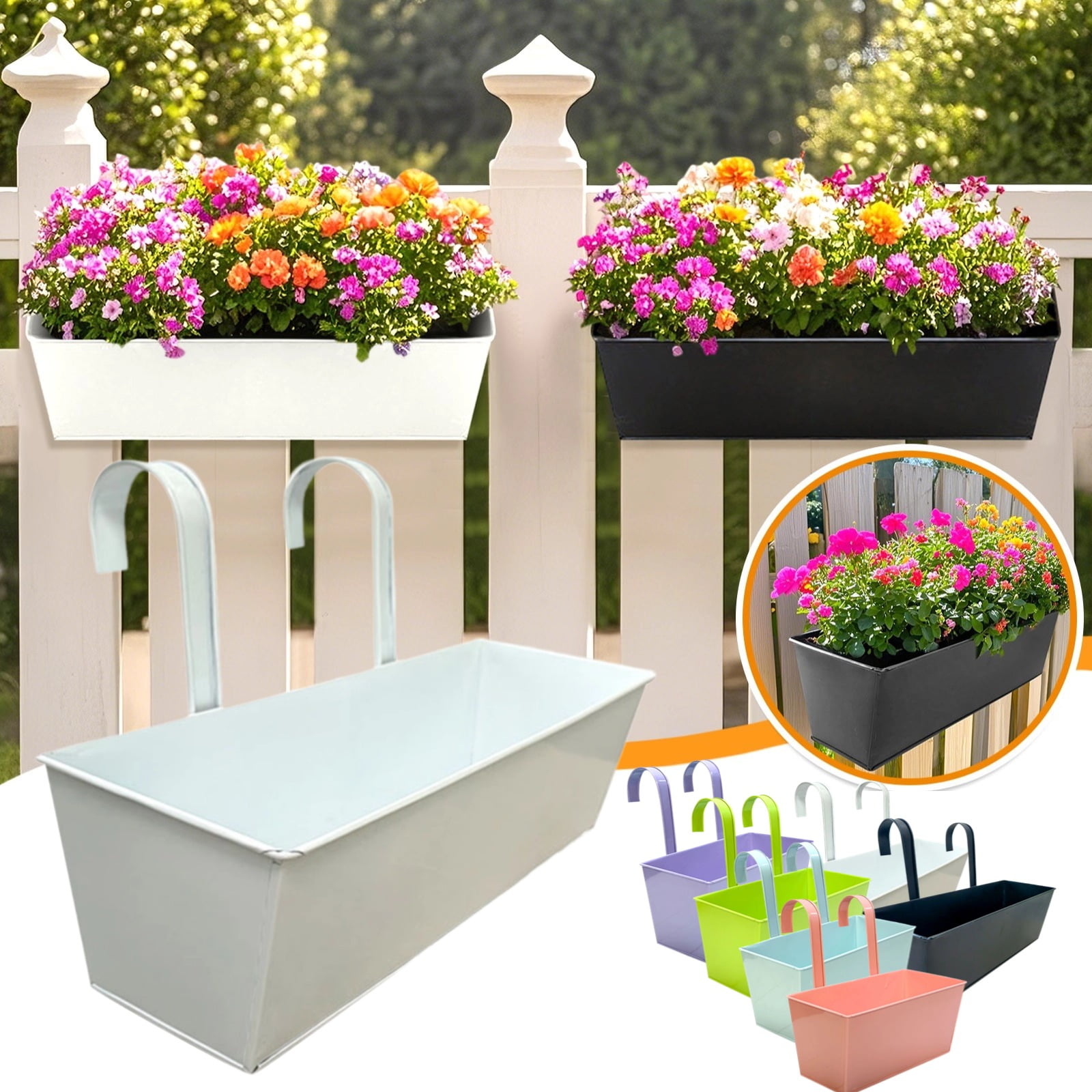 AVYERVO Metal Hanging Flower Pots for Outdoor Plants, Iron Railing ...