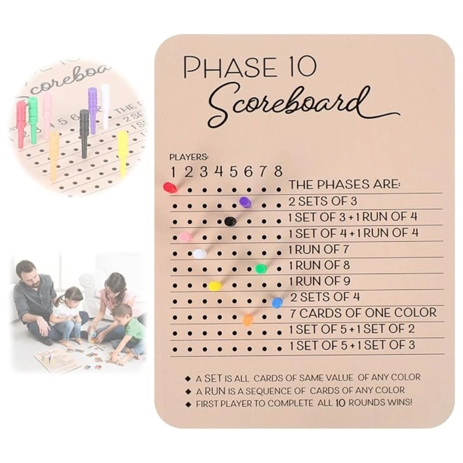 High Score Board Game Phase 10 Scoreboard, Wooden Phase Ten Scorecard ...