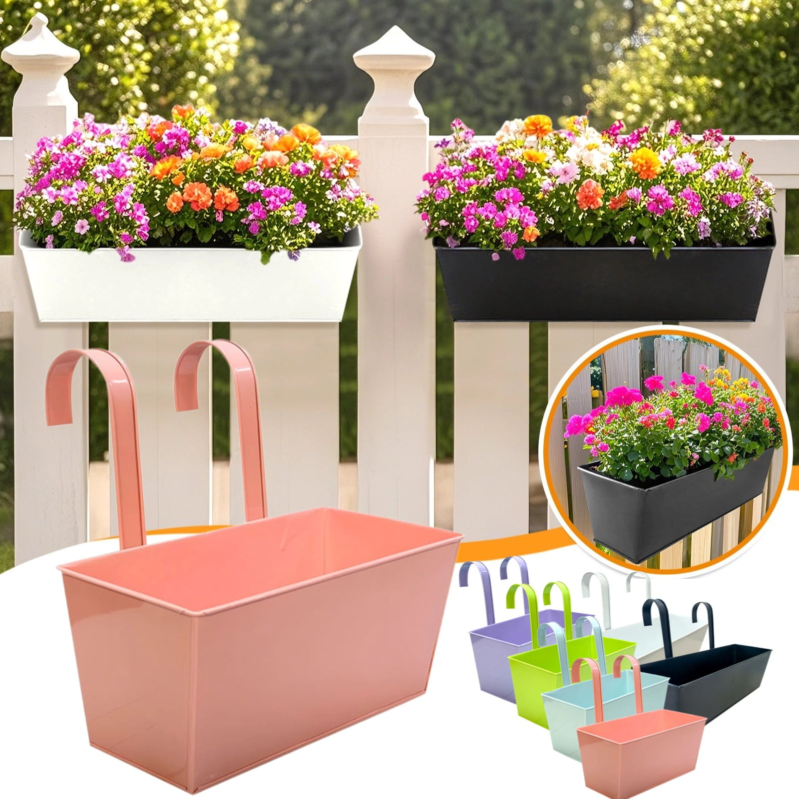 AVYERVO Pink Metal Iron Hanging Flower Pots for Railing with Detachable ...