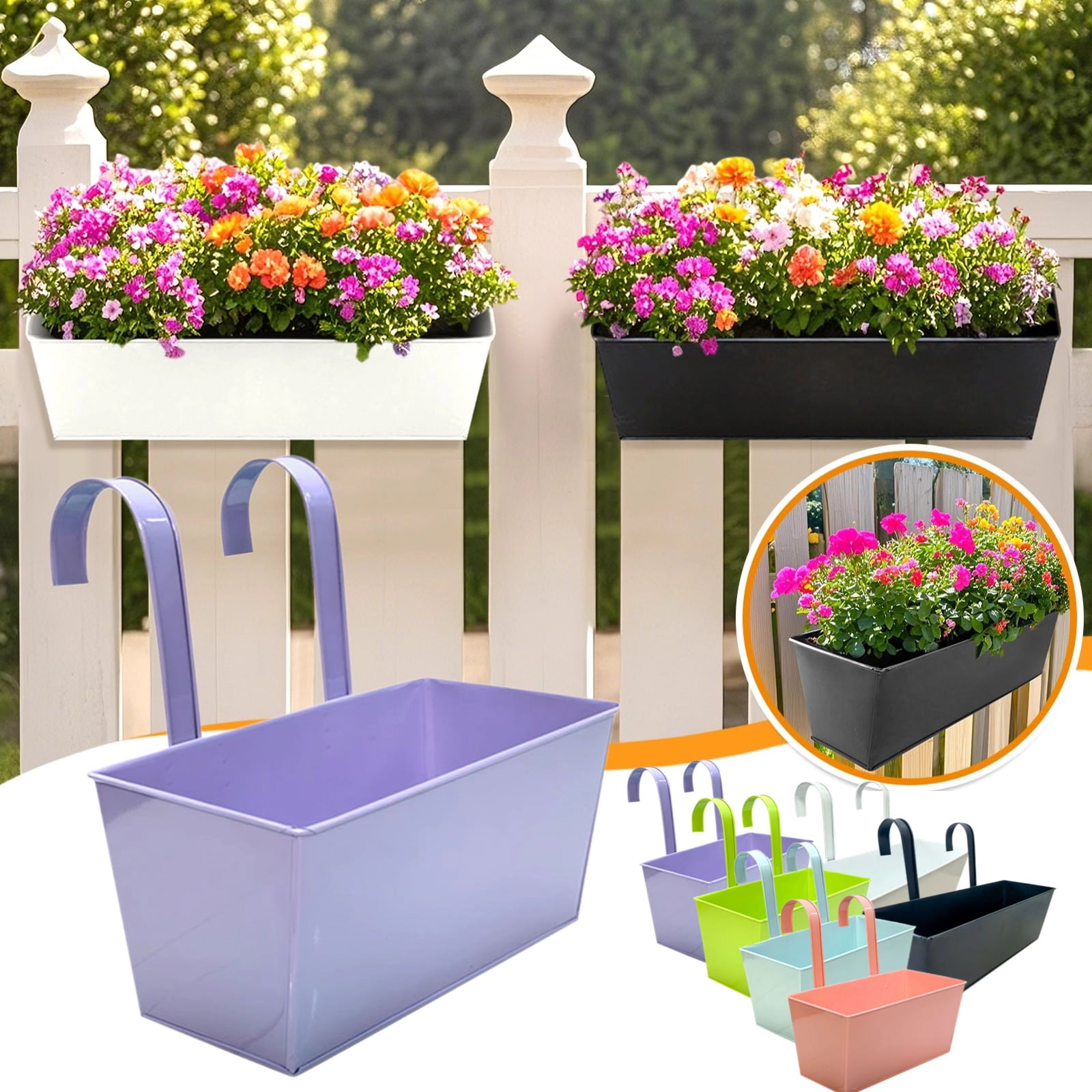 AVYERVO Purple Metal Iron Hanging Flower Pots for Railing with ...