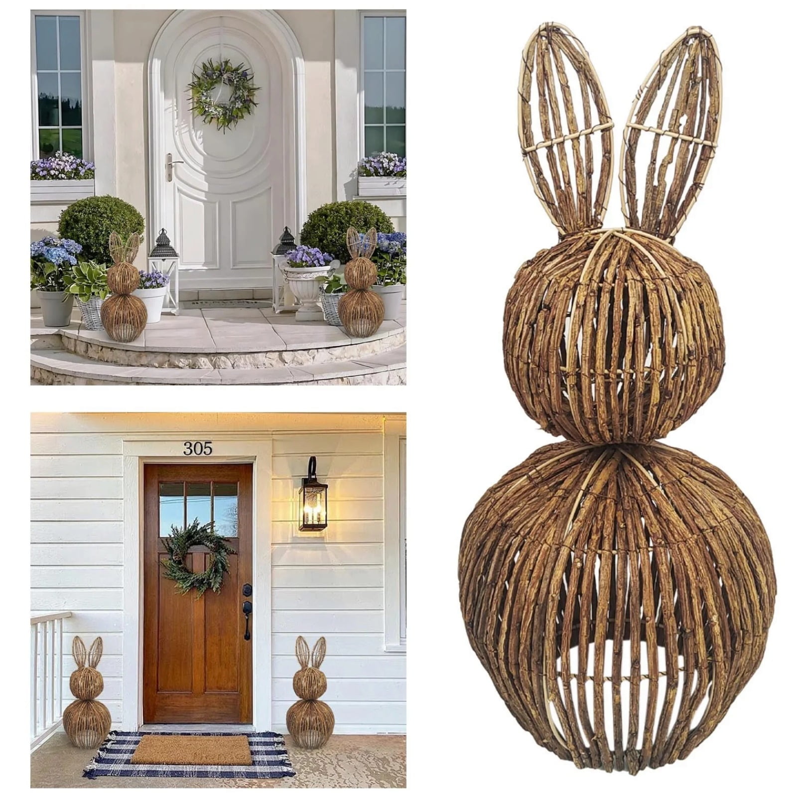 AVYERVO Rattan Bunny, Wicker Easter Bunny Decor, Easter Bunny Wreath ...