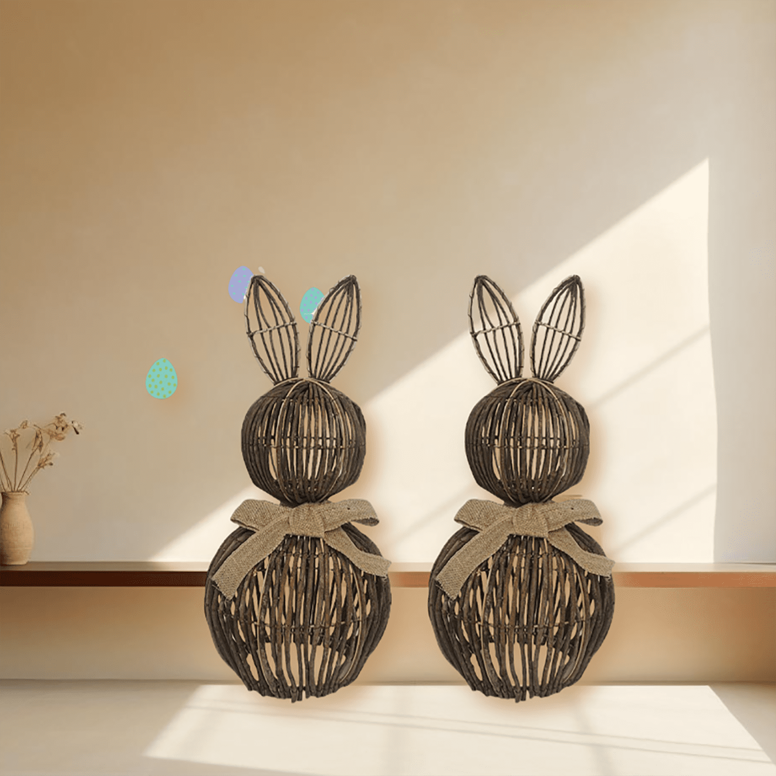 AVYERVO Rattan Bunny, Wicker Easter Bunny Decor, Easter Bunny Wreath ...
