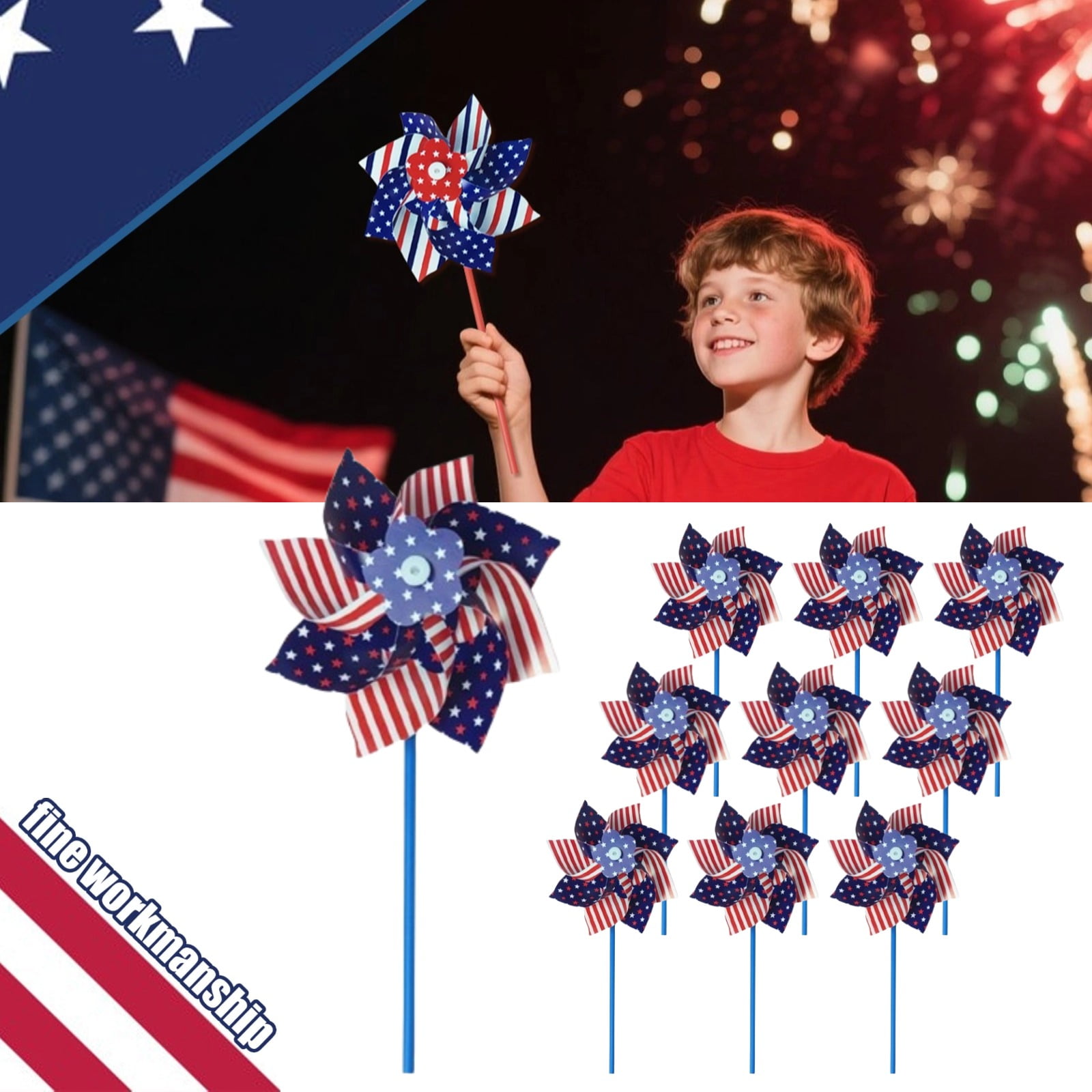 AVYERVO USA Flag Reflective Pinwheels 10 Pack w/ Strong Stakes ...