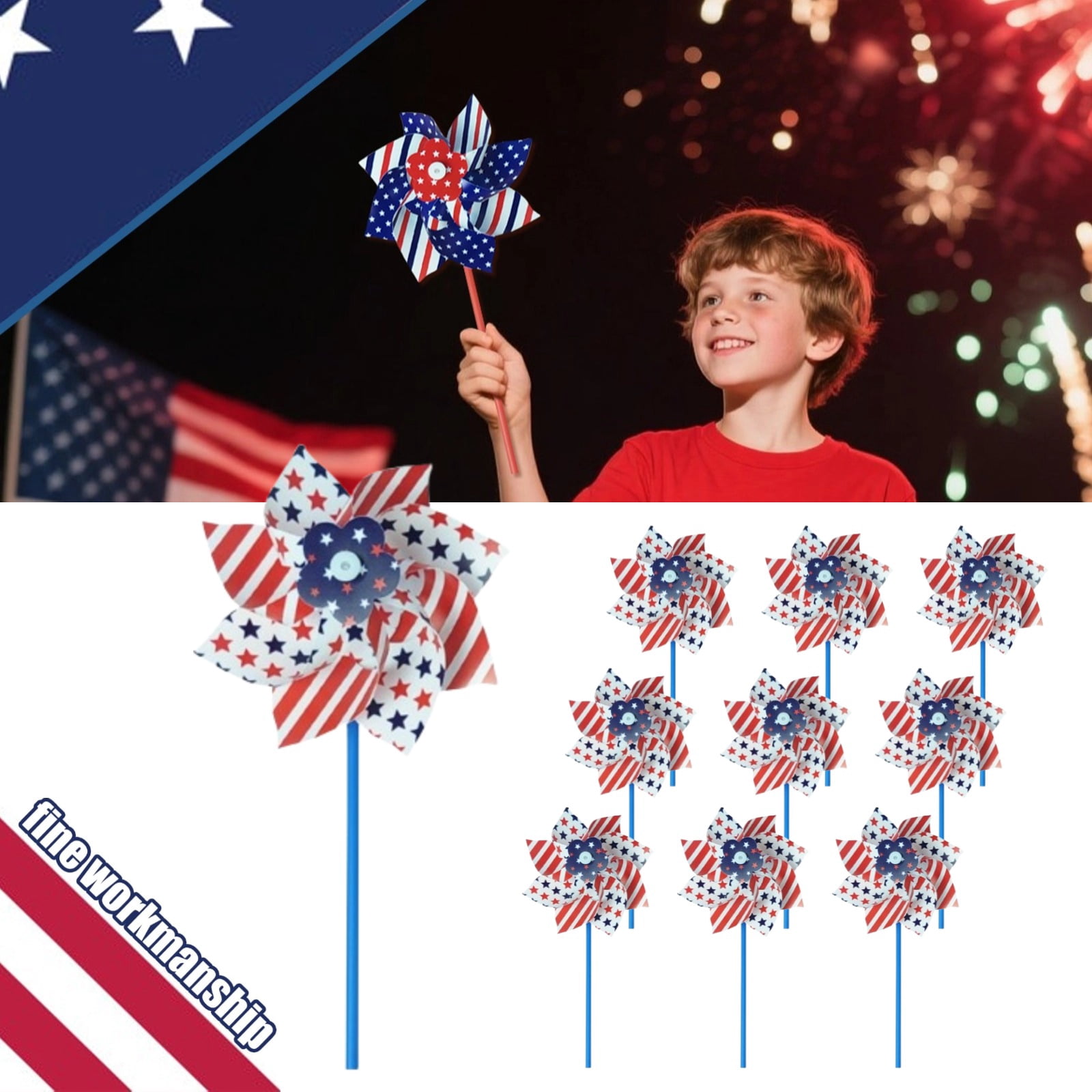 AVYERVO USA Flag Reflective Pinwheels 10 Pack w/ Strong Stakes ...