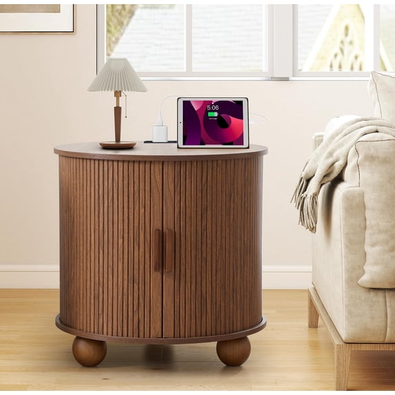 AVZEAR 24" Large Round End Table with Charging Station, Farmhouse ...