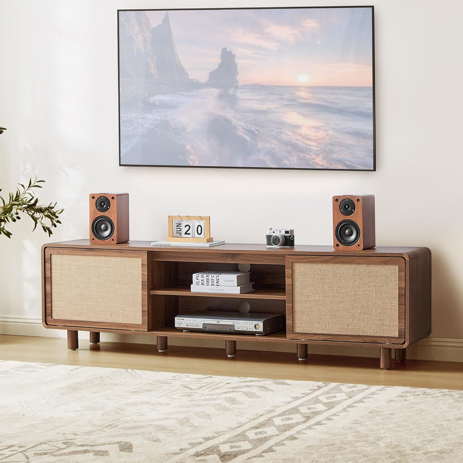 AVZEAR 70'' Mid Century Modern TV Stand for TVs up to 80 Inch, Large ...