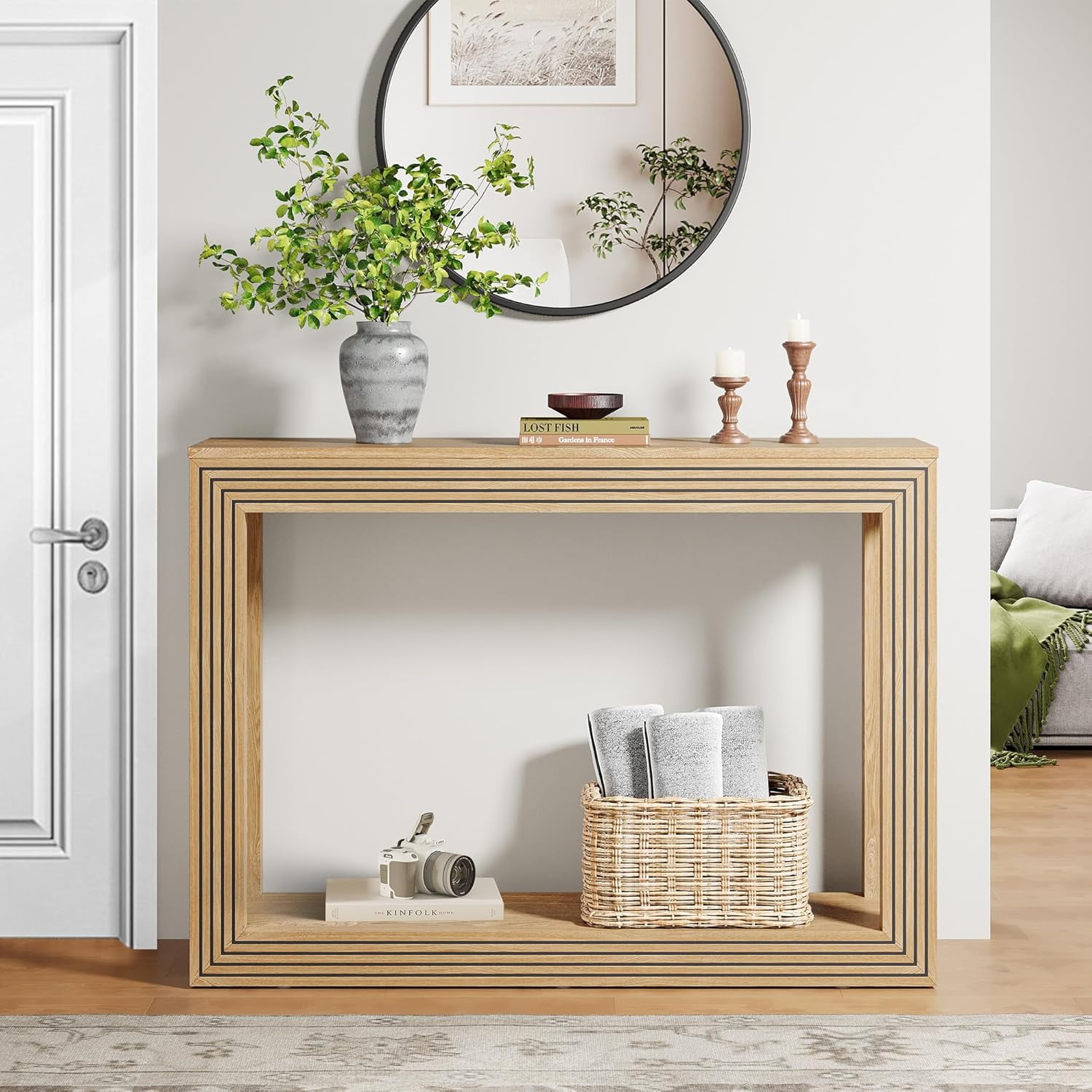 AVZEAR Fluted Entryway Console Table with Storage Shelf, 43" Mid ...