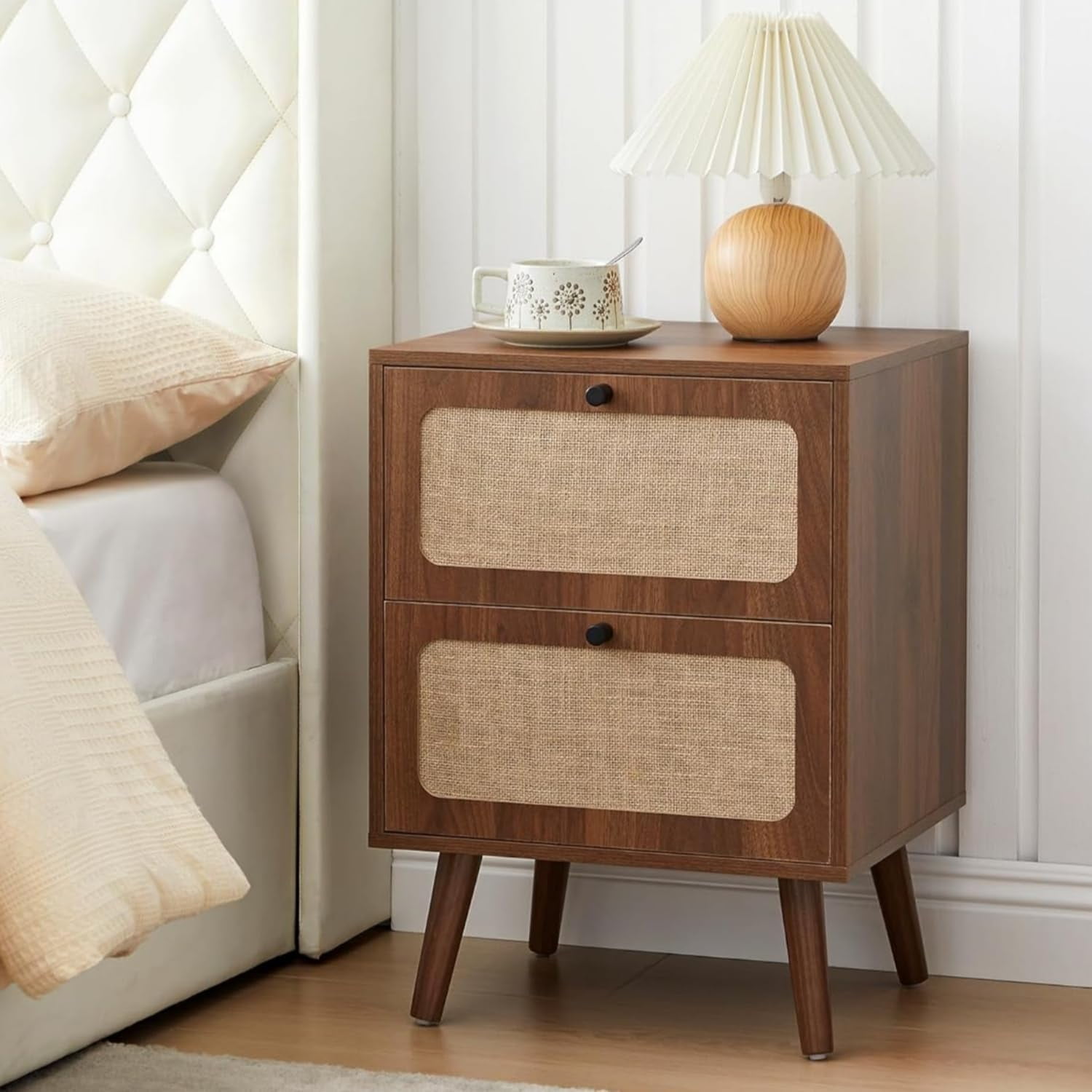 AVZEAR Mid Century Night Stand with 2 Drawers, Farmhouse End Table with ...