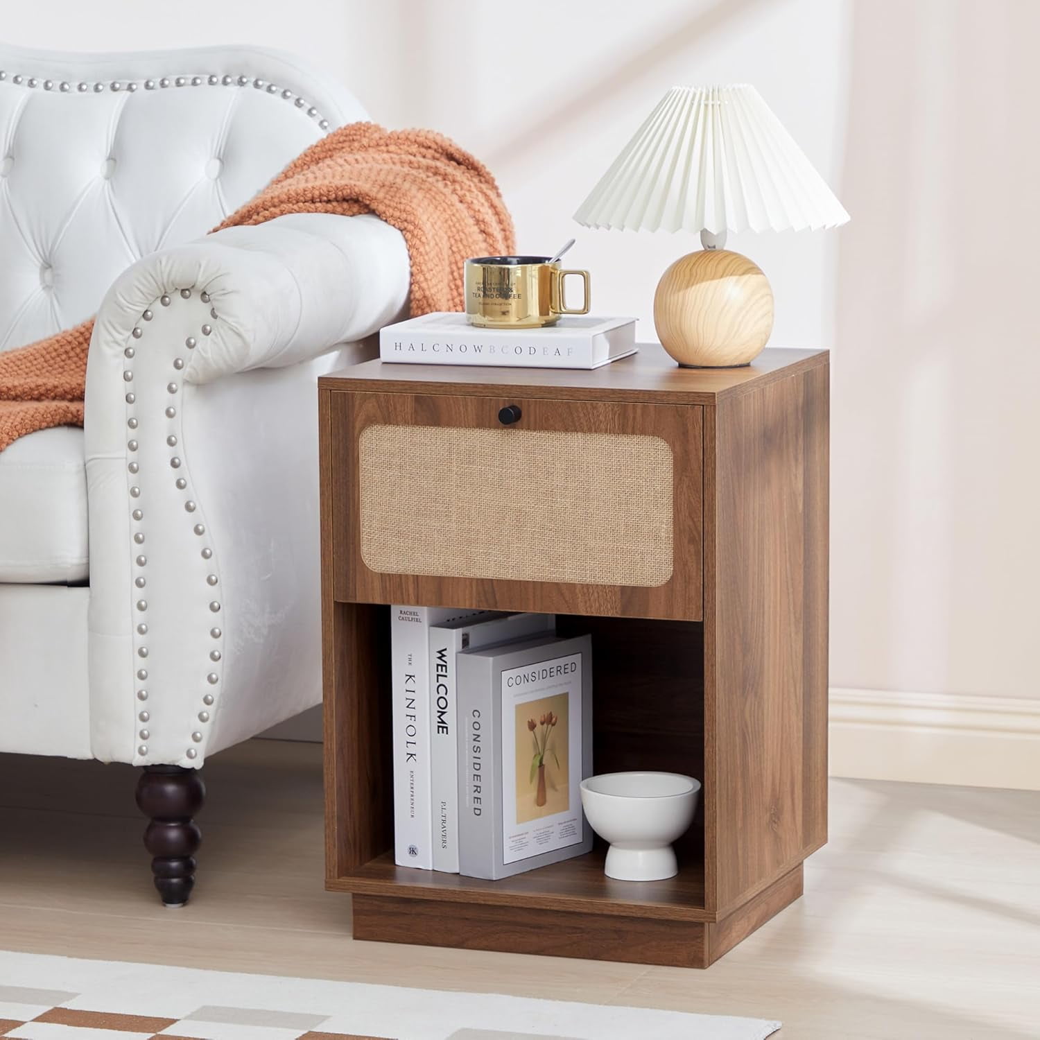 AVZEAR Mid Century Night Stand with Drawer, Farmhouse End Table with ...