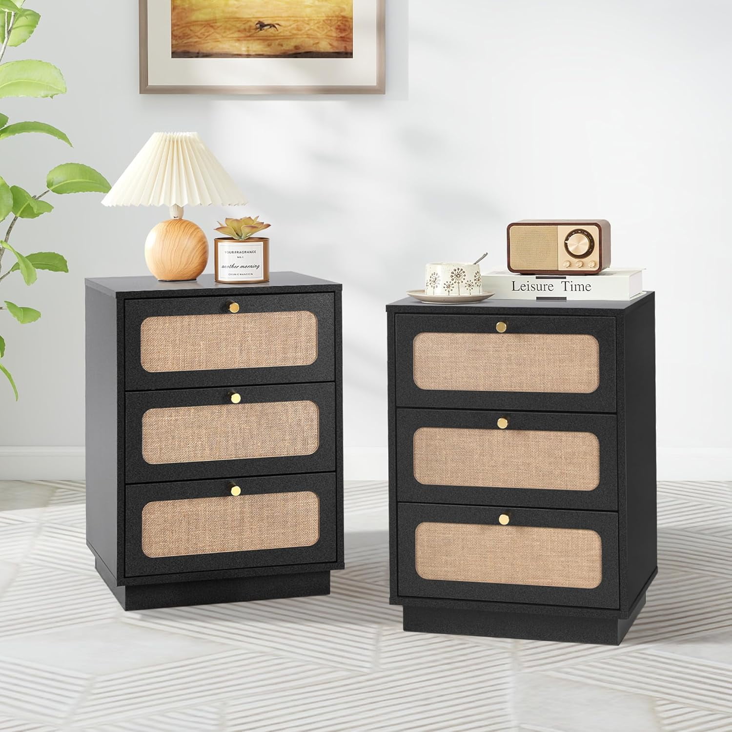 AVZEAR Mid Century Night Stand Set of 2, Modern Nightstand with 3 ...