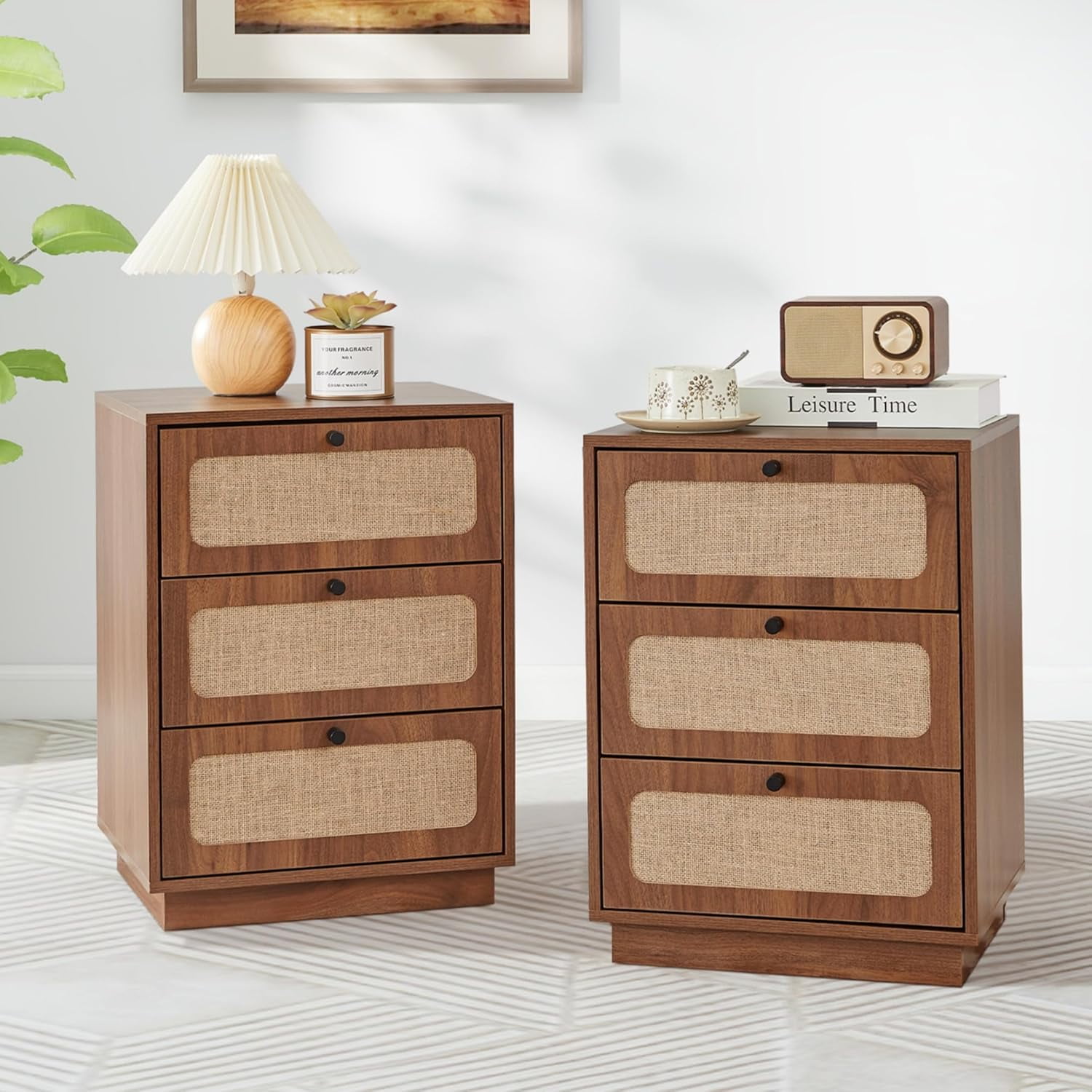 AVZEAR Mid Century Night Stand Set of 2, Modern Nightstand with 3 ...
