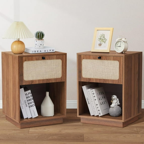 AVZEAR Mid Century Night Stand Set of 2, Modern Nightstand with Drawer ...