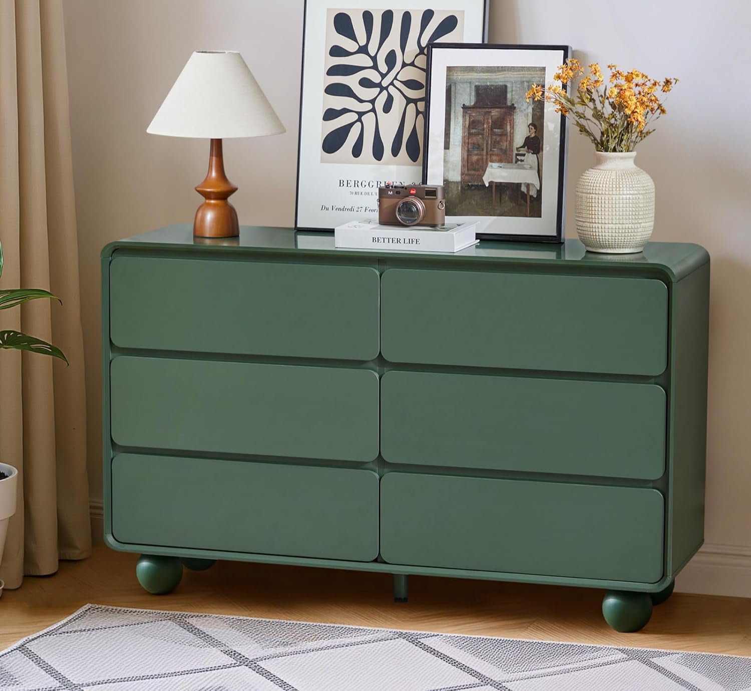 AVZEAR Modern 6 Drawer Green Dresser for Kids Bedroom, 48" Wide Wooden ...