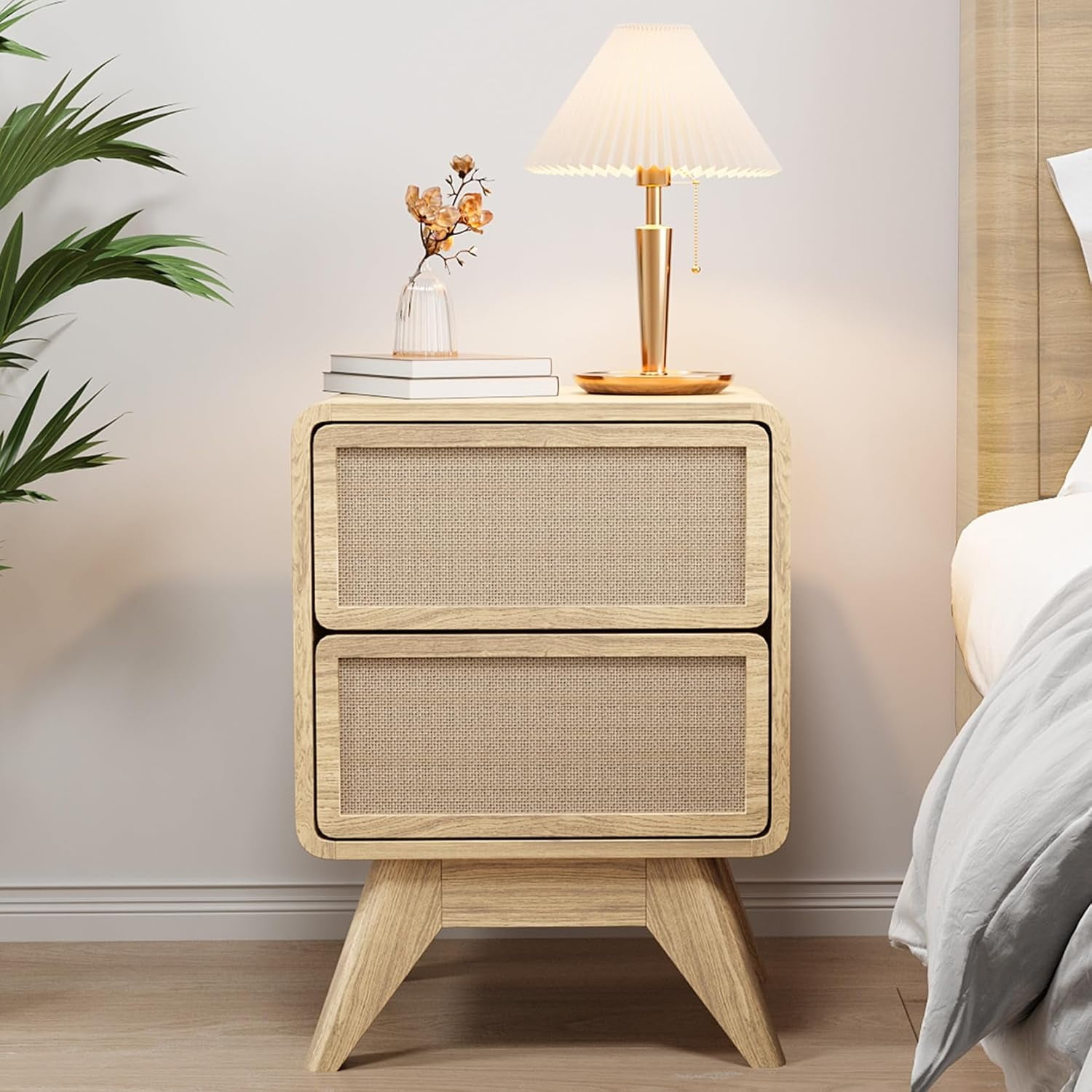 AVZEAR Modern Night Stand with 2 Drawers, Wood Bedside Table Boho ...