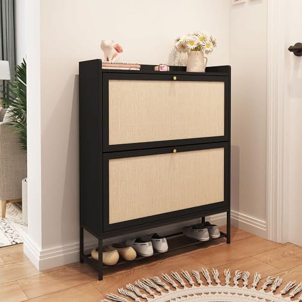 AVZEAR Narrow Shoe Storage Cabinet with 2 Flip Drawers, Freestanding ...