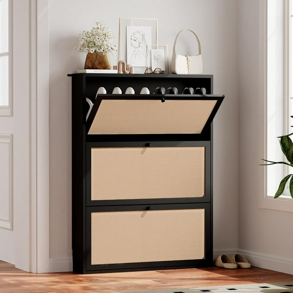 AVZEAR Narrow Shoe Storage Cabinet for Entryway with 3 Flip Drawers ...