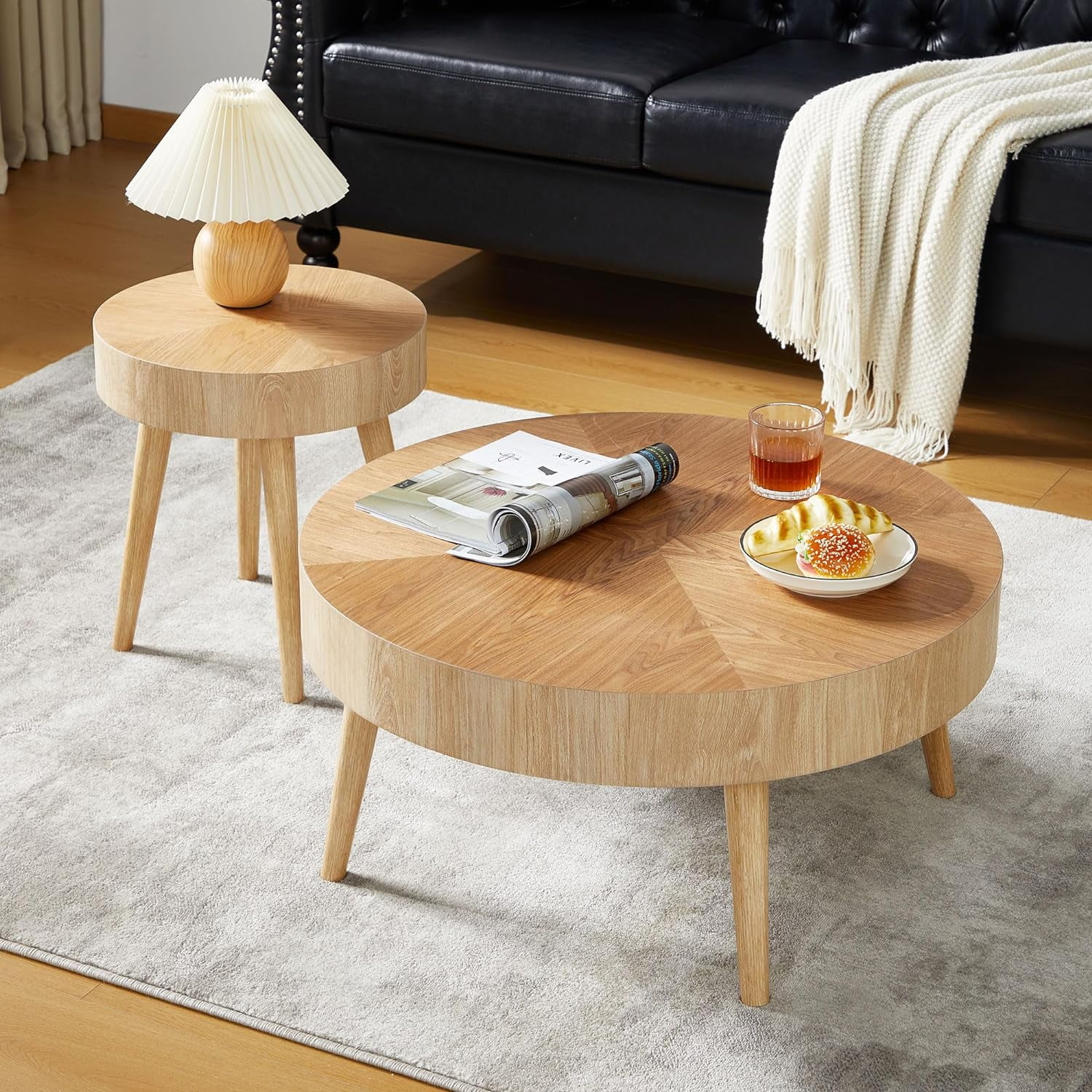 AVZEAR Nesting Round Coffee Table Set of 2, Farmhouse Modern Coffee ...