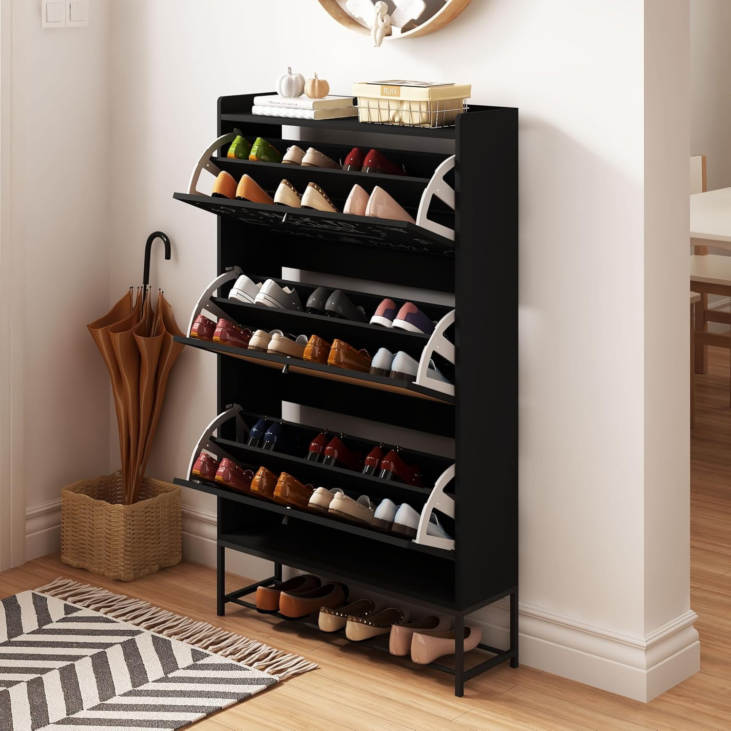 AVZEAR Shoes Cabinet, Narrow Shoes Storage Cabinet with 3 Flip Drawers ...