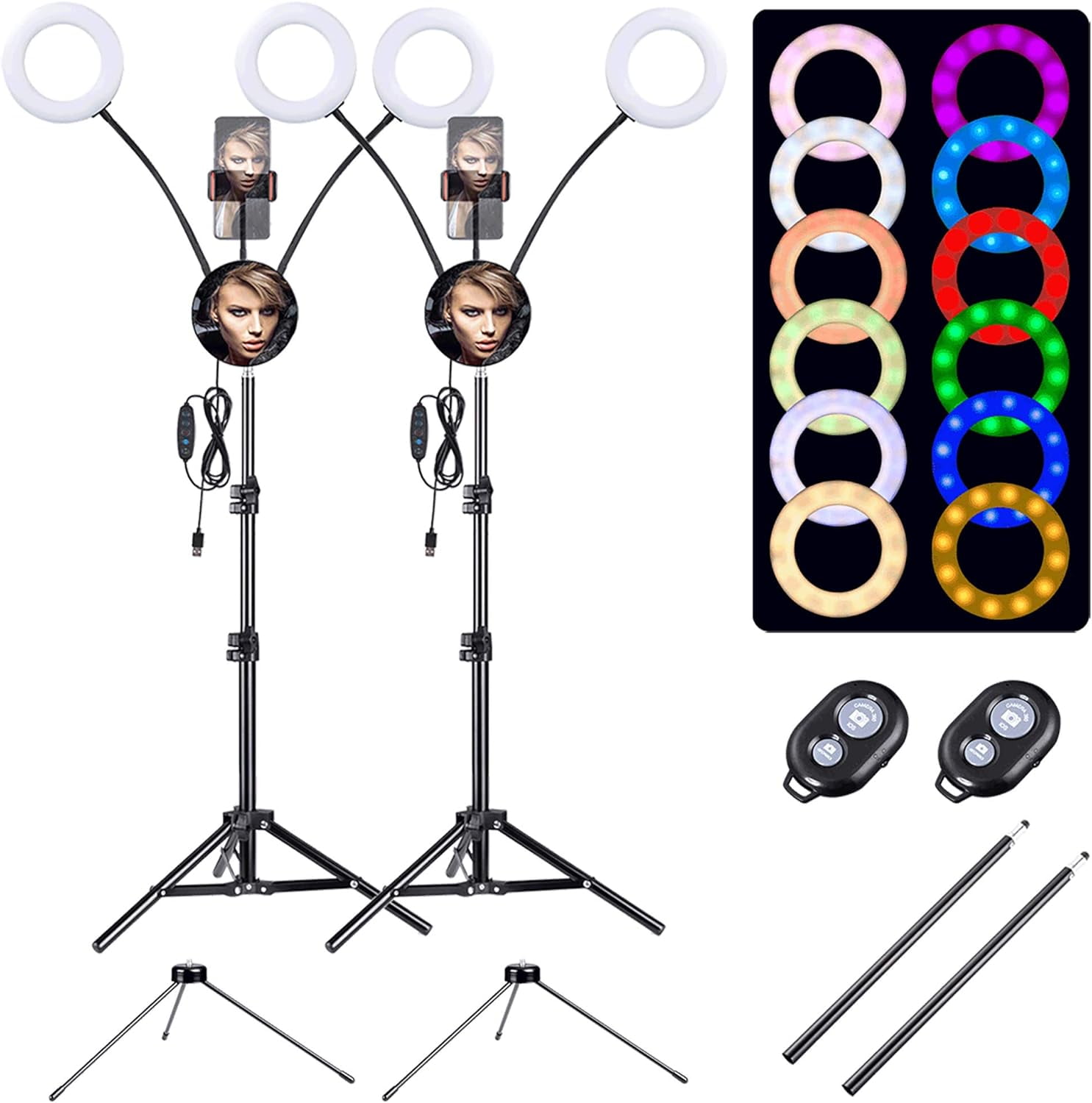 AW 2 Pack 7" RGB Dual LED Ring Light Stand Mirror Phone Holder for ...