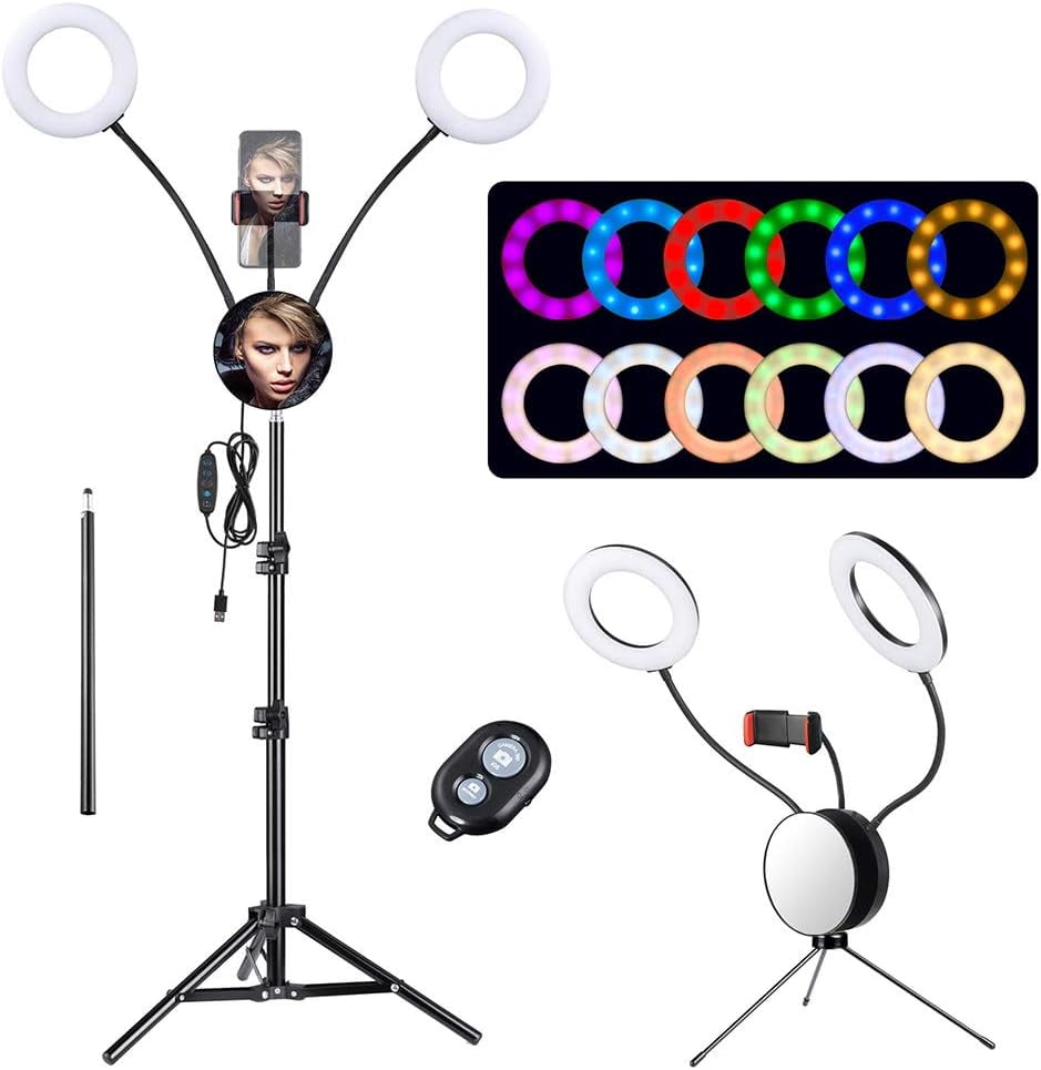 AW 7INCH RGB Dual LED Ring Light 12 Light Modes 3200-6500K Remote ...