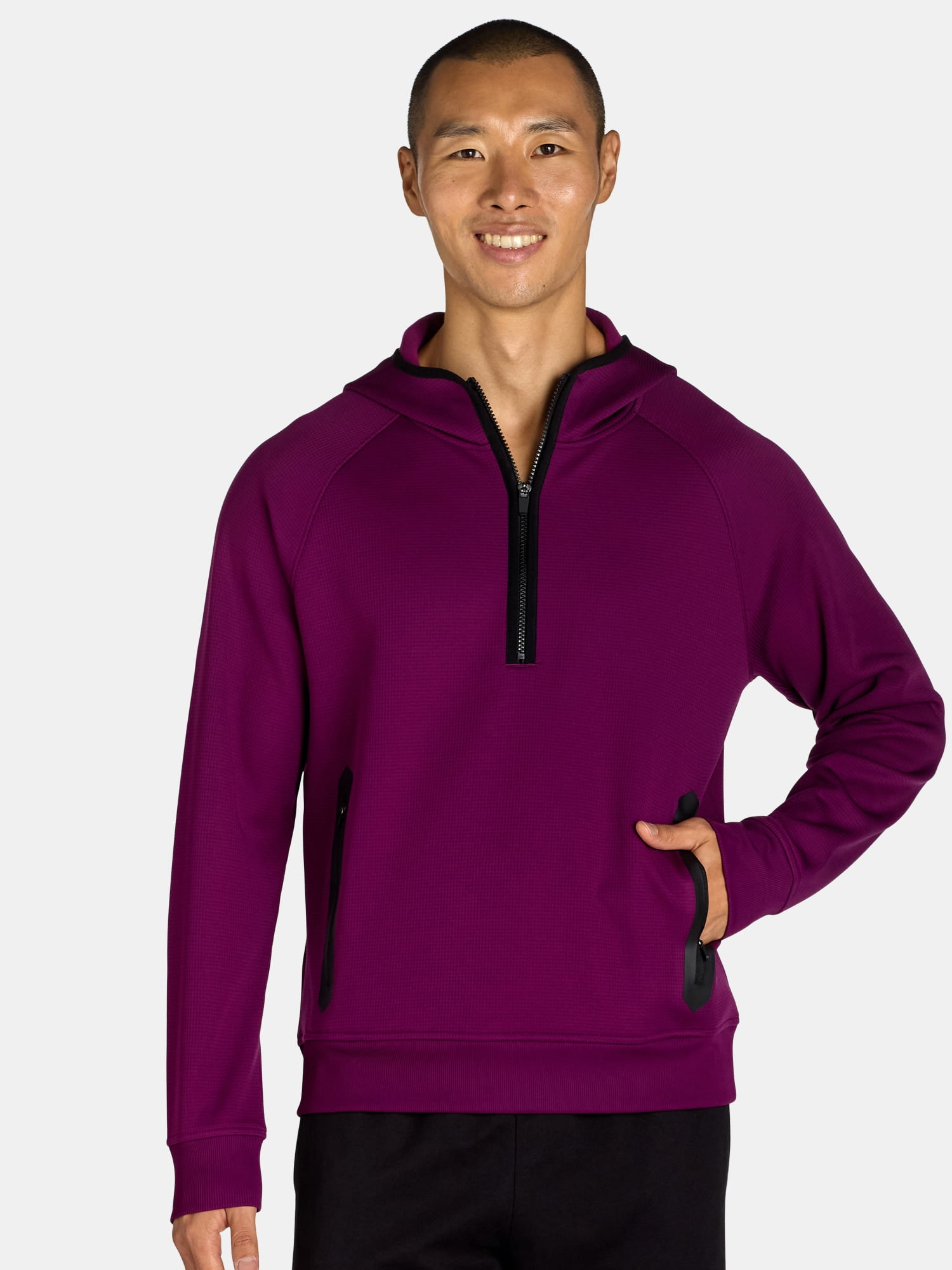 Athletic Works Men's and Big Men’s Grid Tech Fleece Quarter Zip Hoodie ...