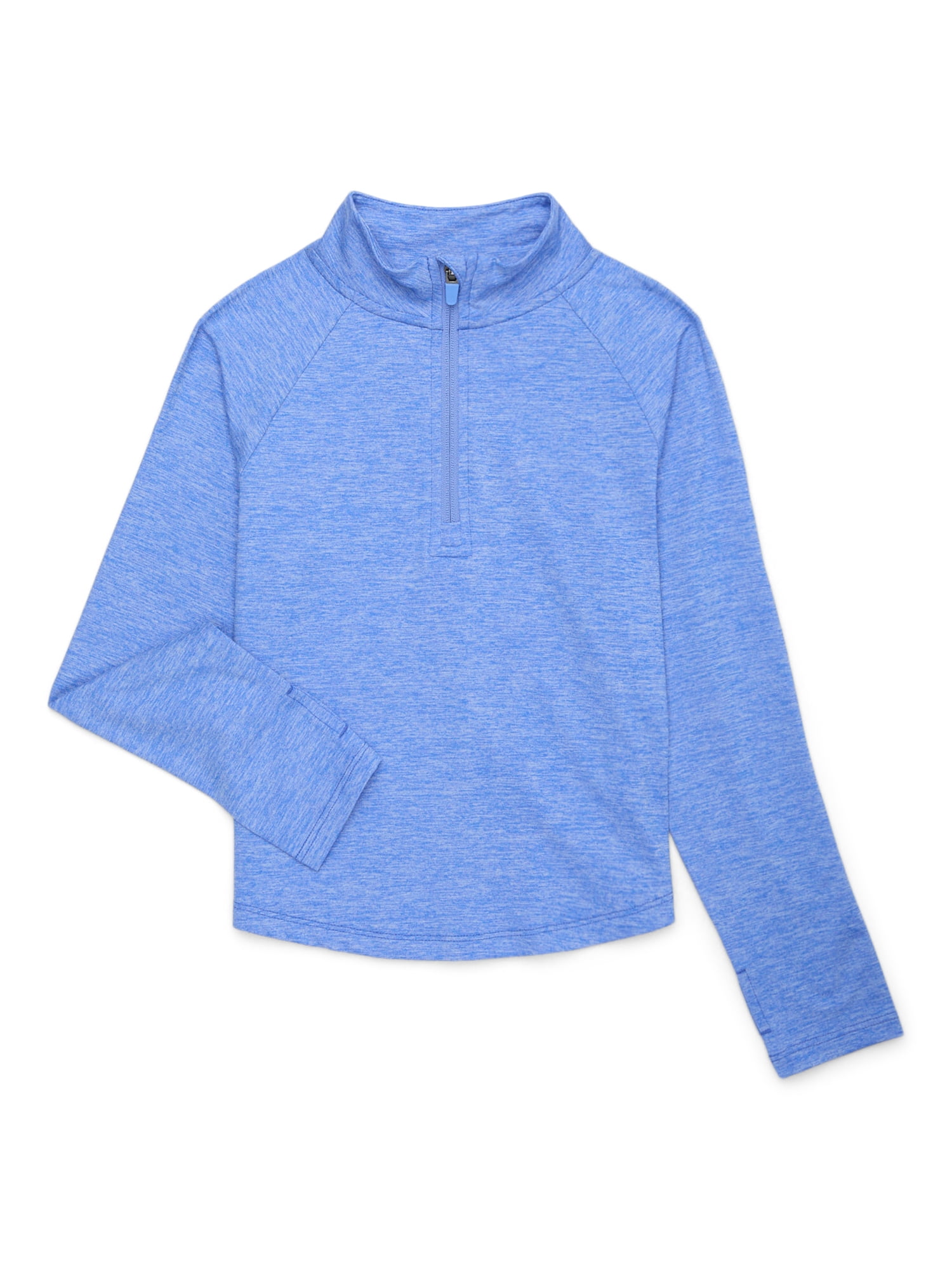Athletic Works Girls Active Quarter-Zip Layering Tee with Long Sleeves, Sizes 4-18 & Plus ...