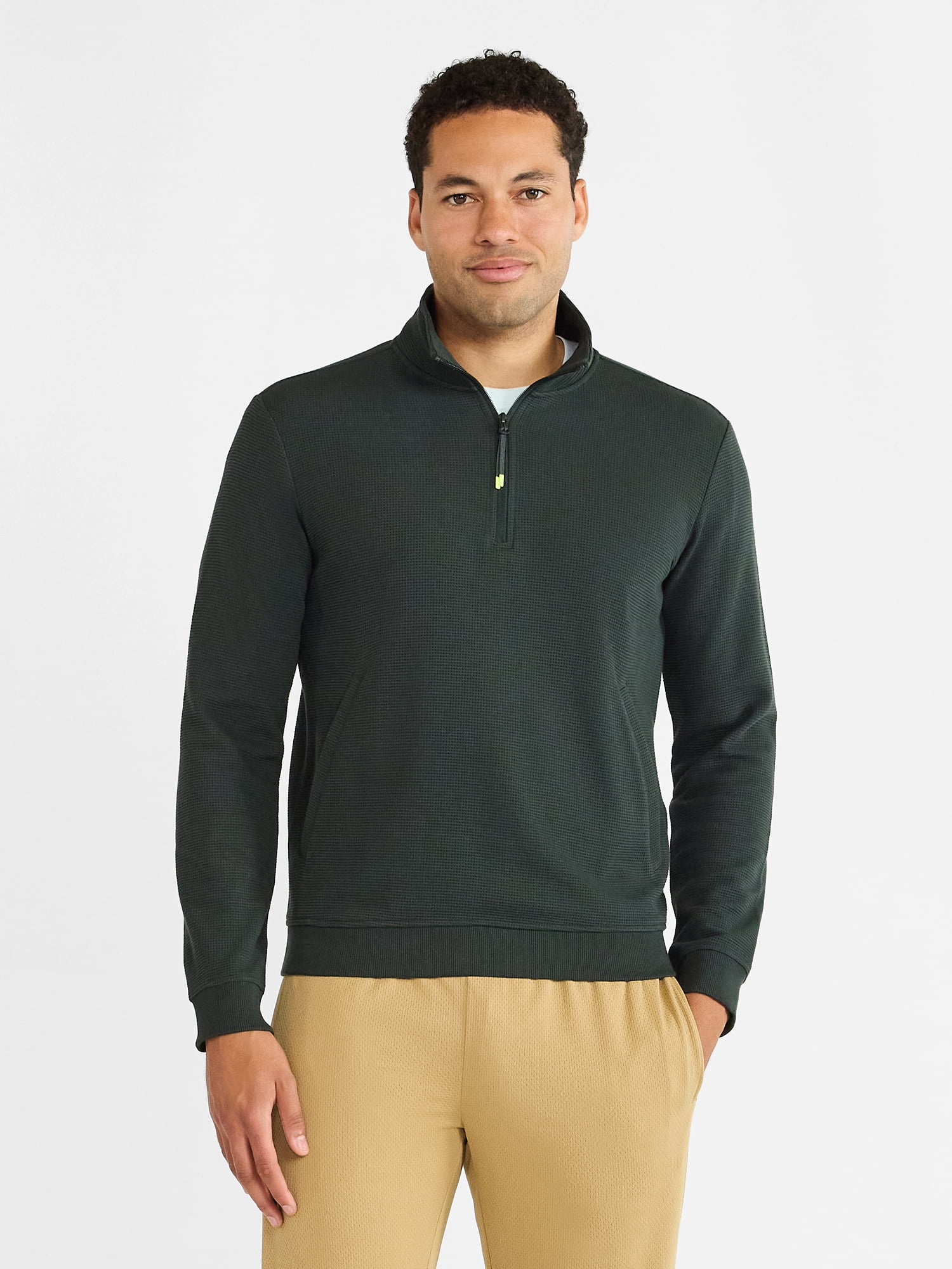 Athletic Works Men's and Big Men's Waffle Quarter Zip Pullover, Sizes S ...