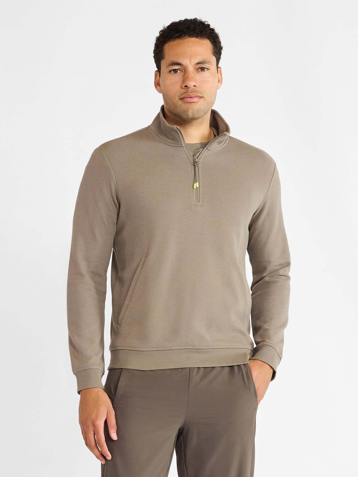 Athletic Works Men's and Big Men's Waffle Quarter Zip Pullover, Sizes S ...