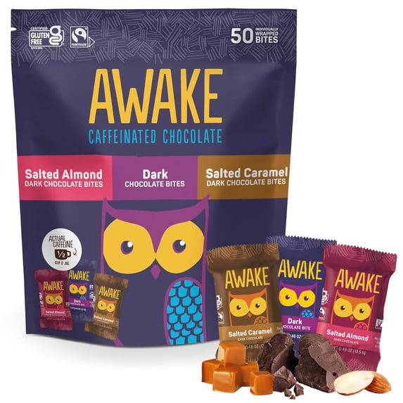 AWAKE - Caffeinated Chocolate BCF26 Bites - USA Variety Pack 50 Bites ...