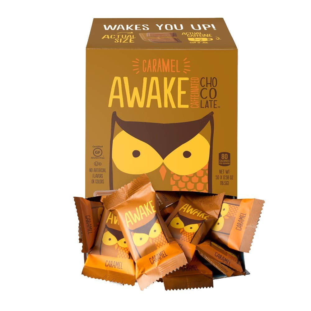 AWAKE Caffeinated Chocolate Bites, Caramel Chocolate Energy Snack, 1 ...