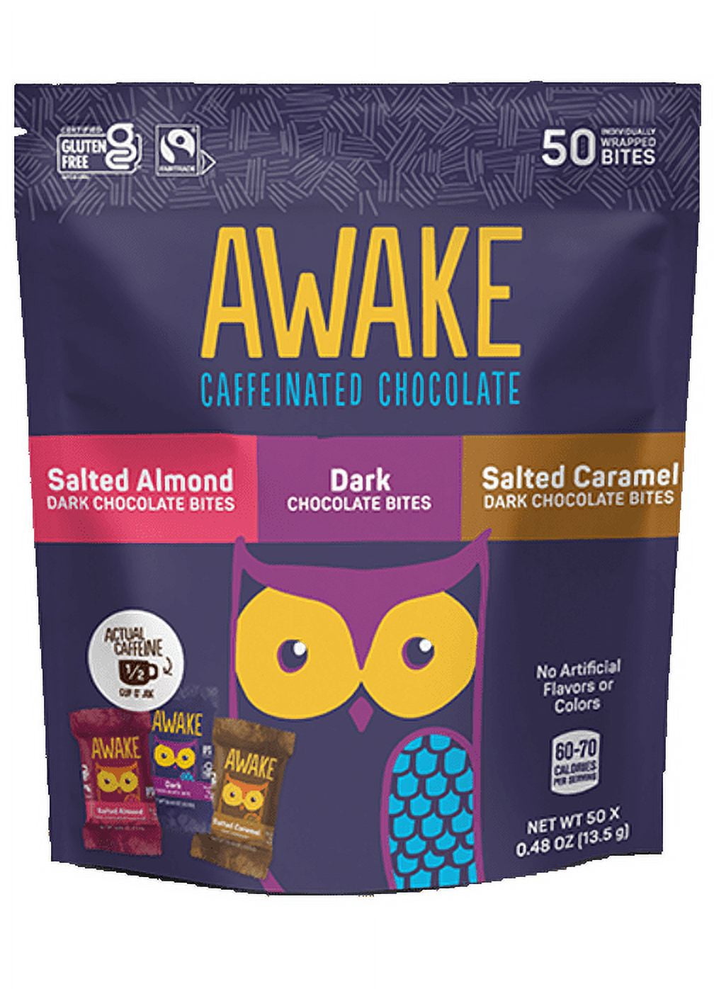 AWAKE Caffeinated Chocolate: Dark Chocolate Variety Pack - 50 Bites ...