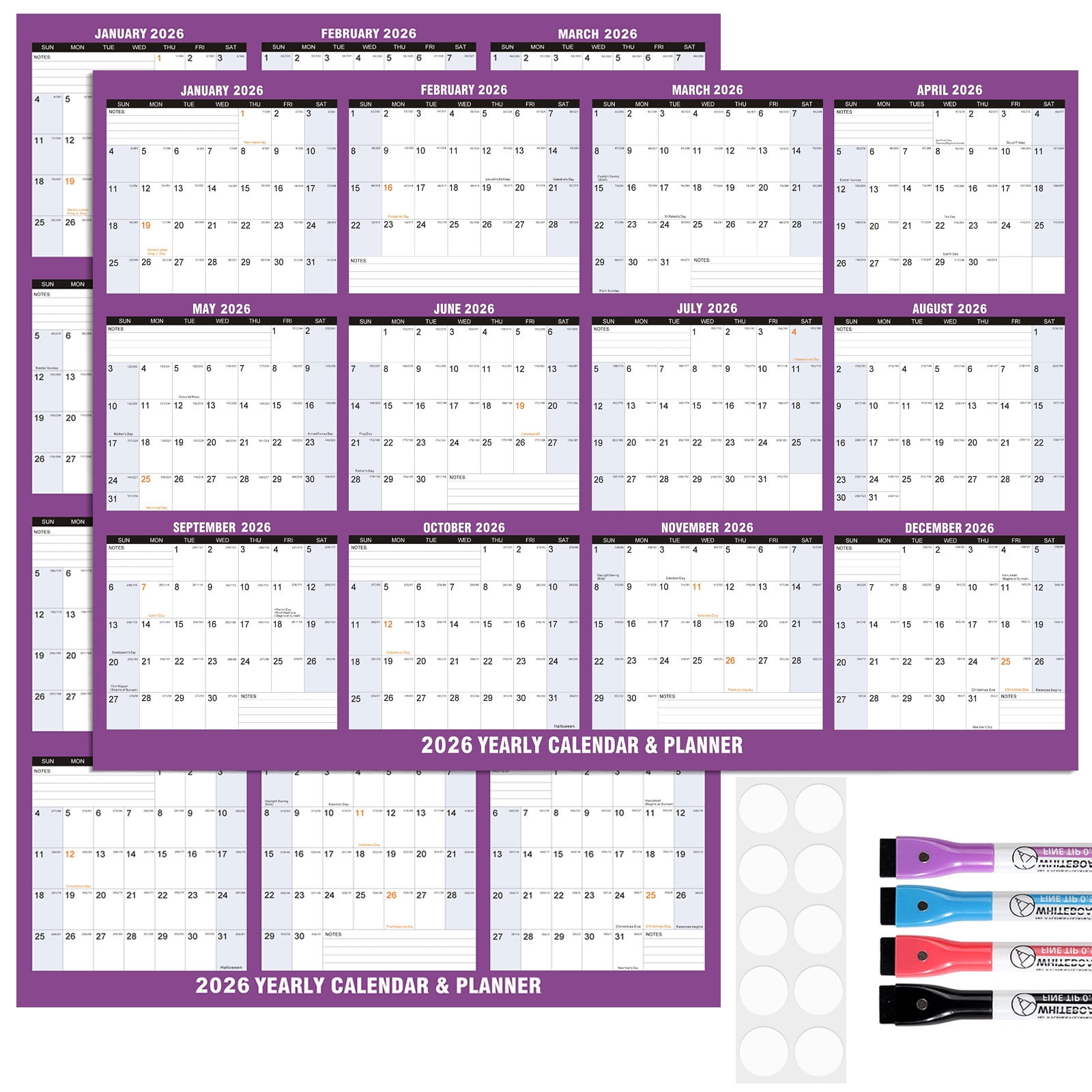 AWANFI 2026 Wall Calendar Dry Erase - 36" x 24", Double Sided Erasable ...