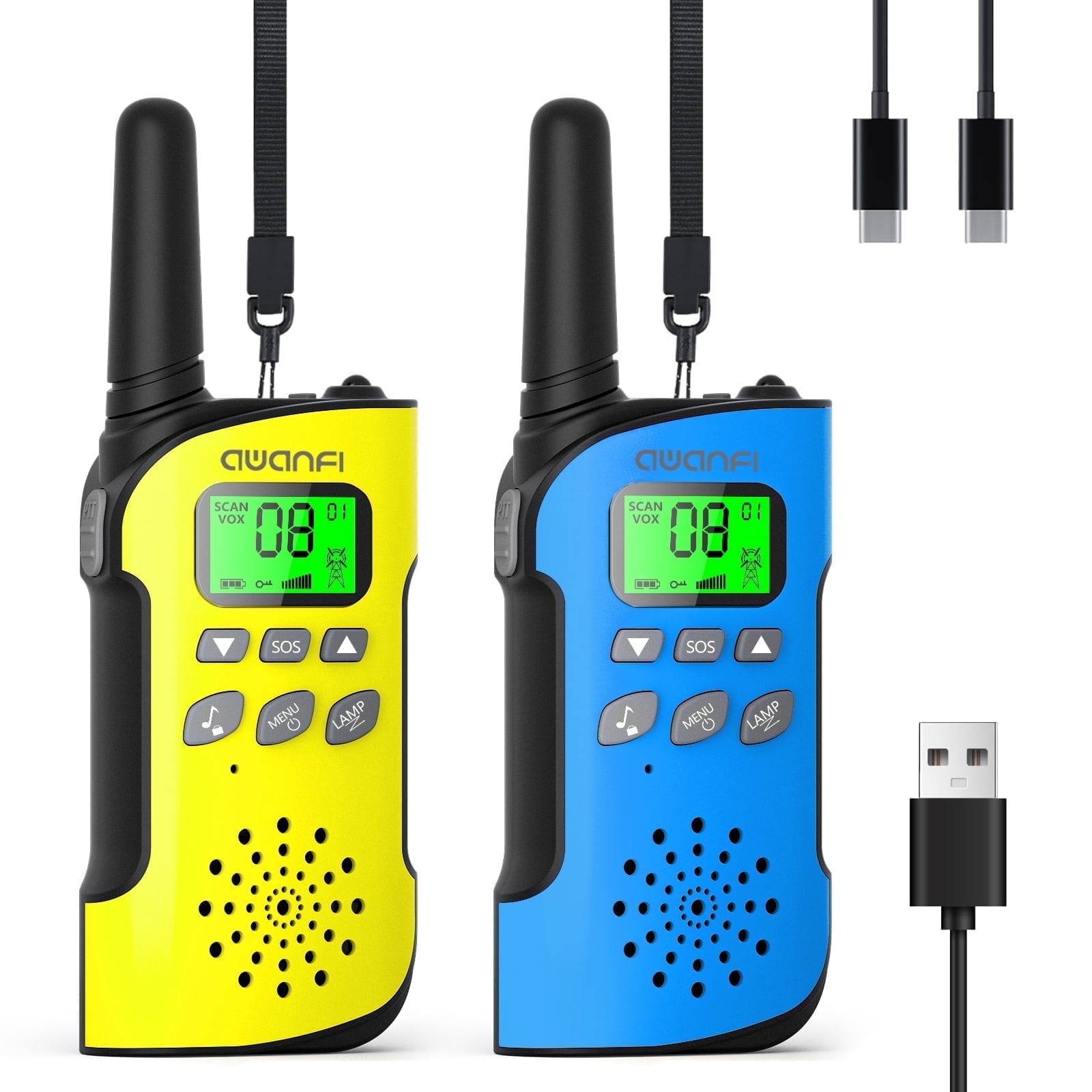 AWANFI Walkie Talkies Rechargeable Long Distance 2 Pack, Kids Two-Way ...
