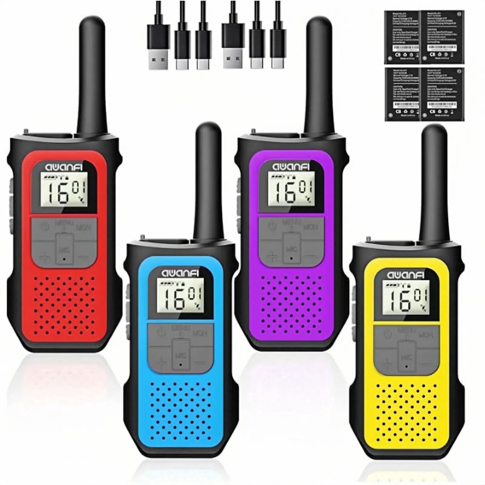 AWANFI Walkie Talkies Long Range, Rechargeable 4 Pack with 22 Channels ...