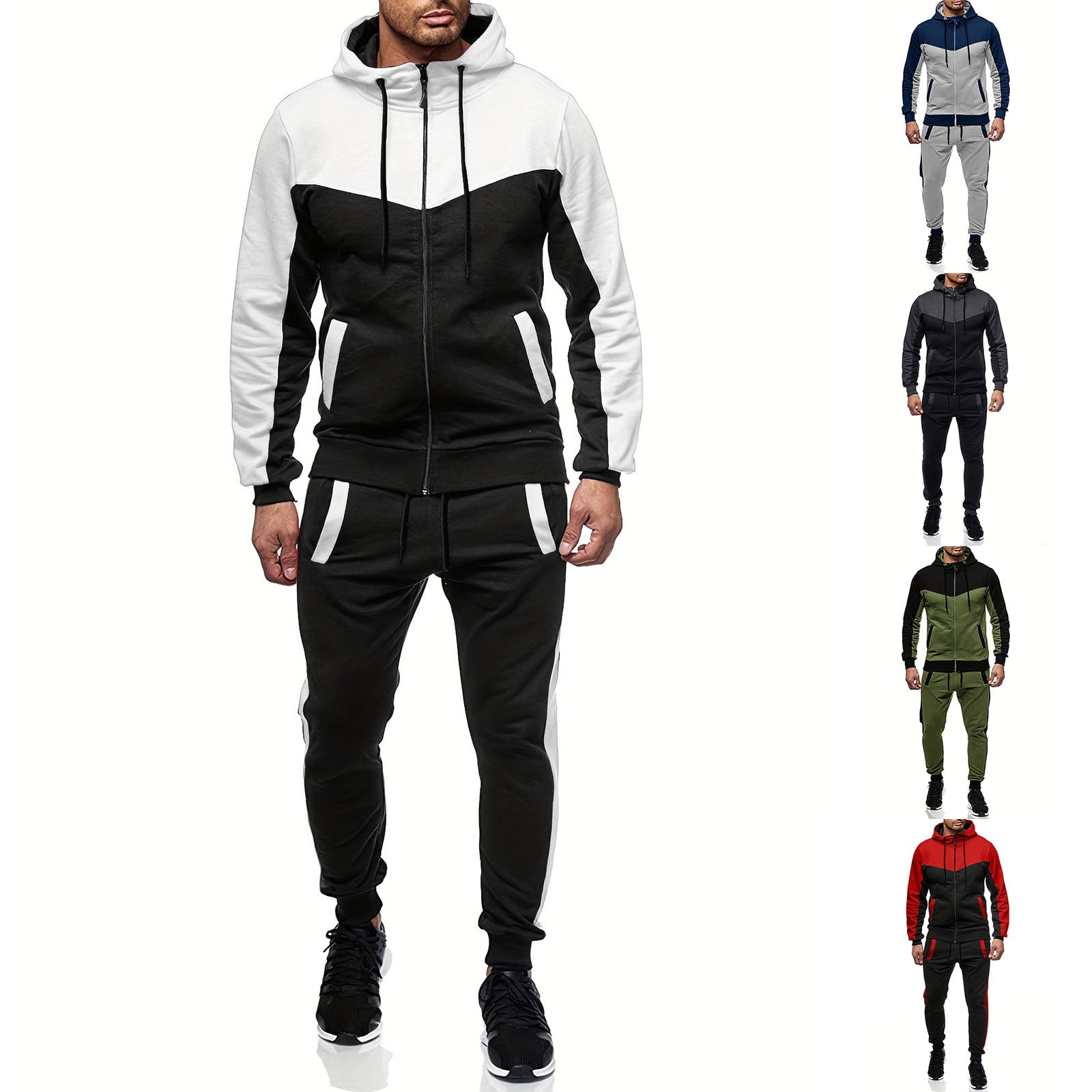 AWARDER Men's Winter 2-Piece Tracksuit, Colorblock Long Sleeve Zipper ...