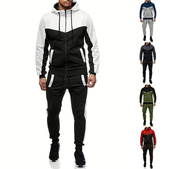AWARDER Men's Winter 2-Piece Tracksuit, Colorblock Long Sleeve Zipper ...