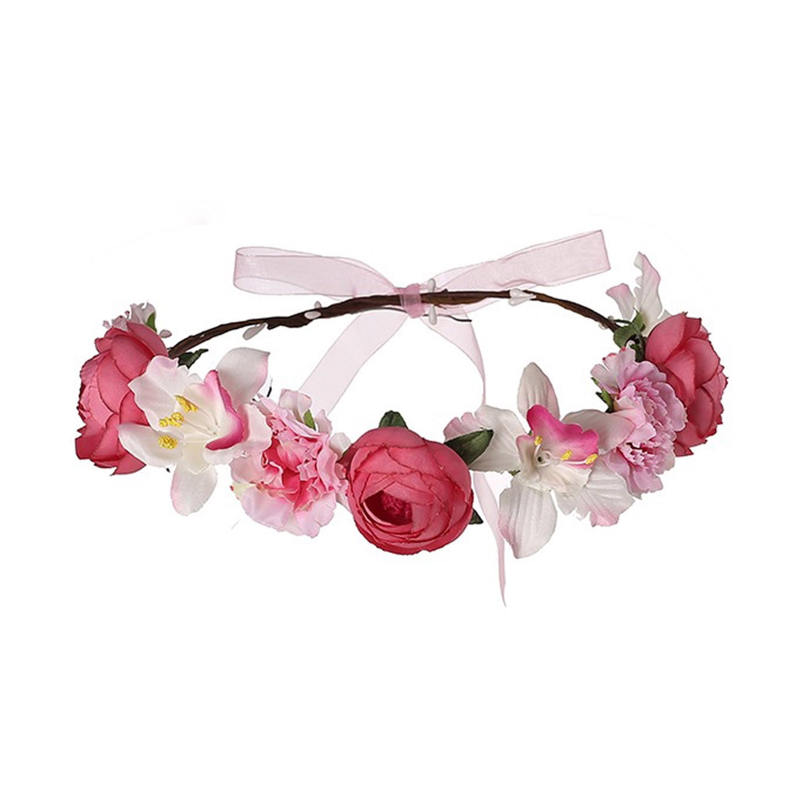 AWASD Boho Style Rose Flower Crown Headband for Women Adjustable Wreath ...