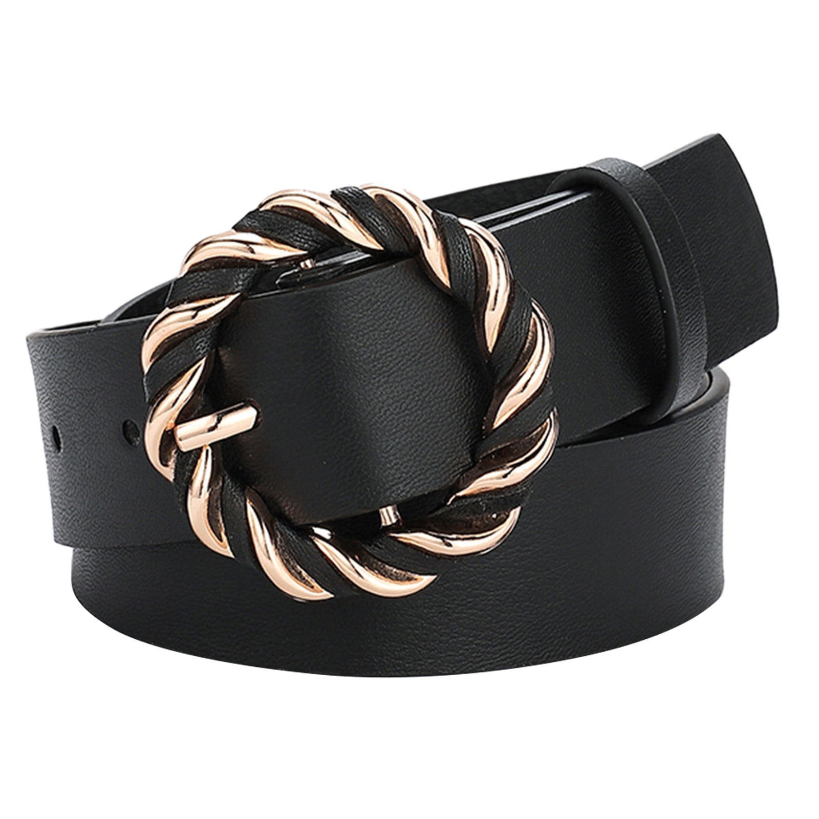AWASD Women's Twisted Round Buckle PU Waist Belt Solid Color Daily ...