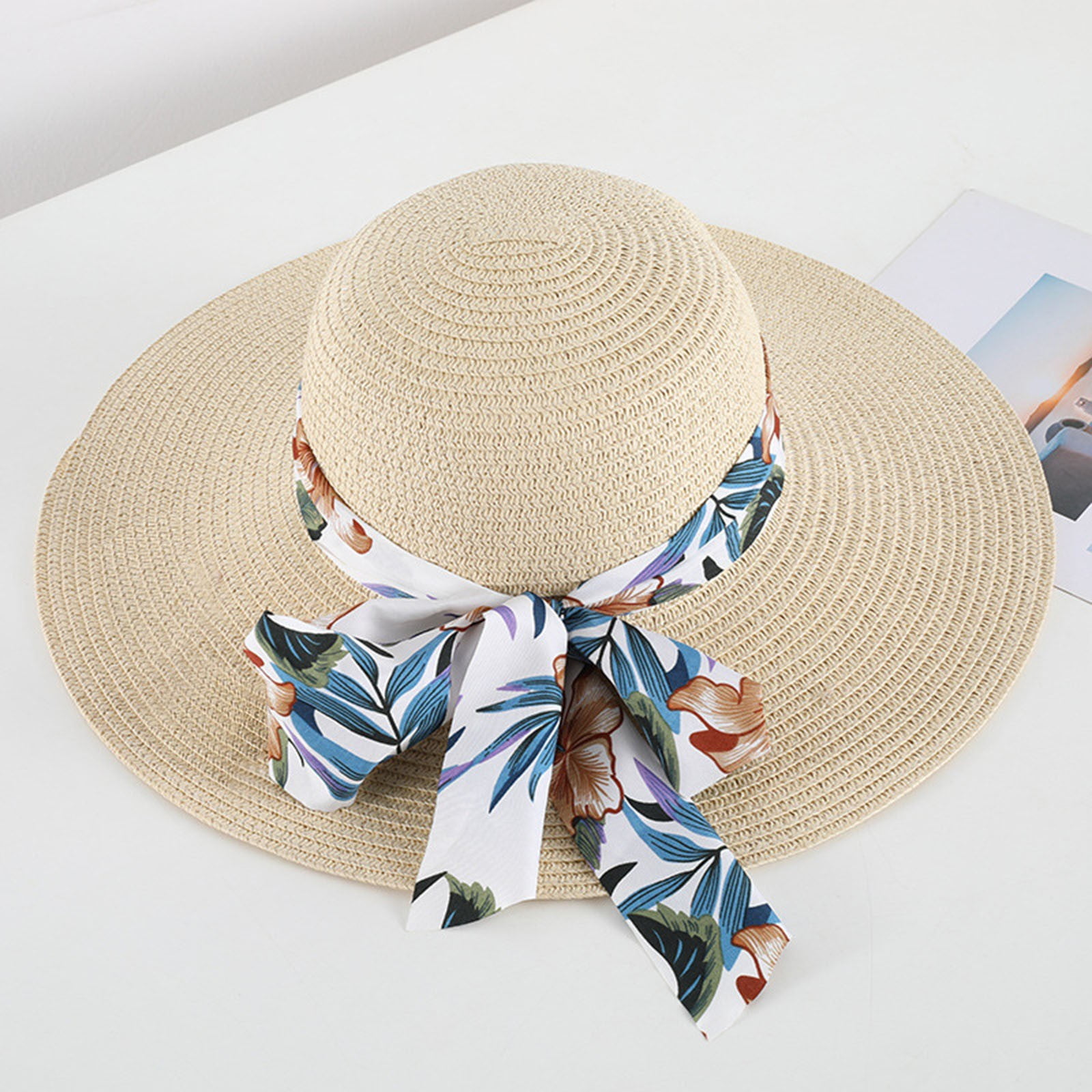 AWASD Women's Wide-Brim Straw Sun Hat Fashion Summer Classic Straw ...