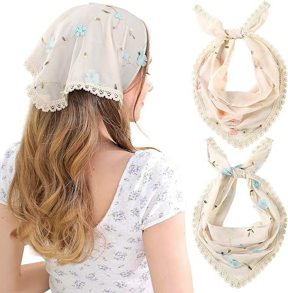 AWAYTR 2Pcs Floral Hair Bandanas Tie-Back Head Kerchief Women Hair ...