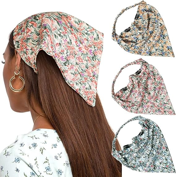 AWAYTR 3 Pcs Floral Elastic Hair Scarf Headbands Hair Bandanas Head ...