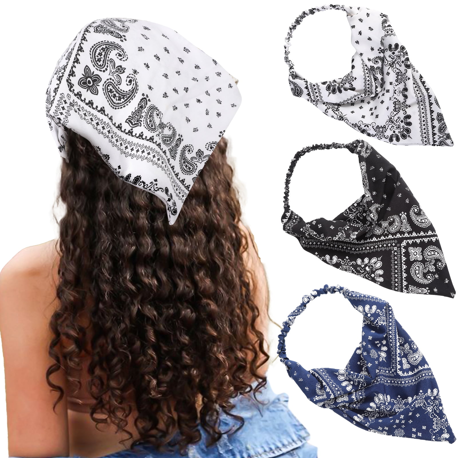 AWAYTR 3 Pcs Floral Triangle Chiffon Headbands, Elastic Hair Scarf ...